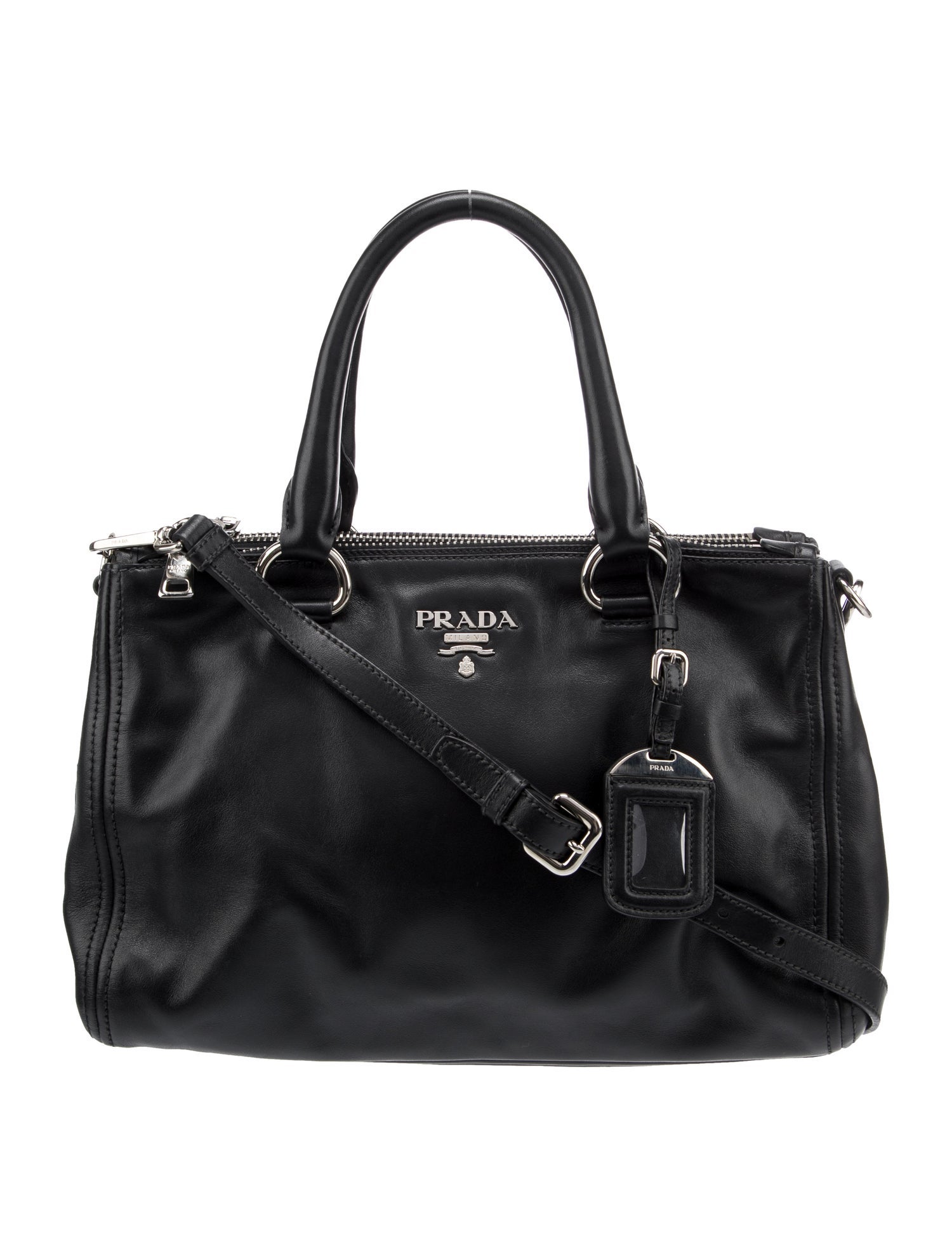 Prada Soft Calf Double Zip Tote - Black Handle Bags, Handbags ...