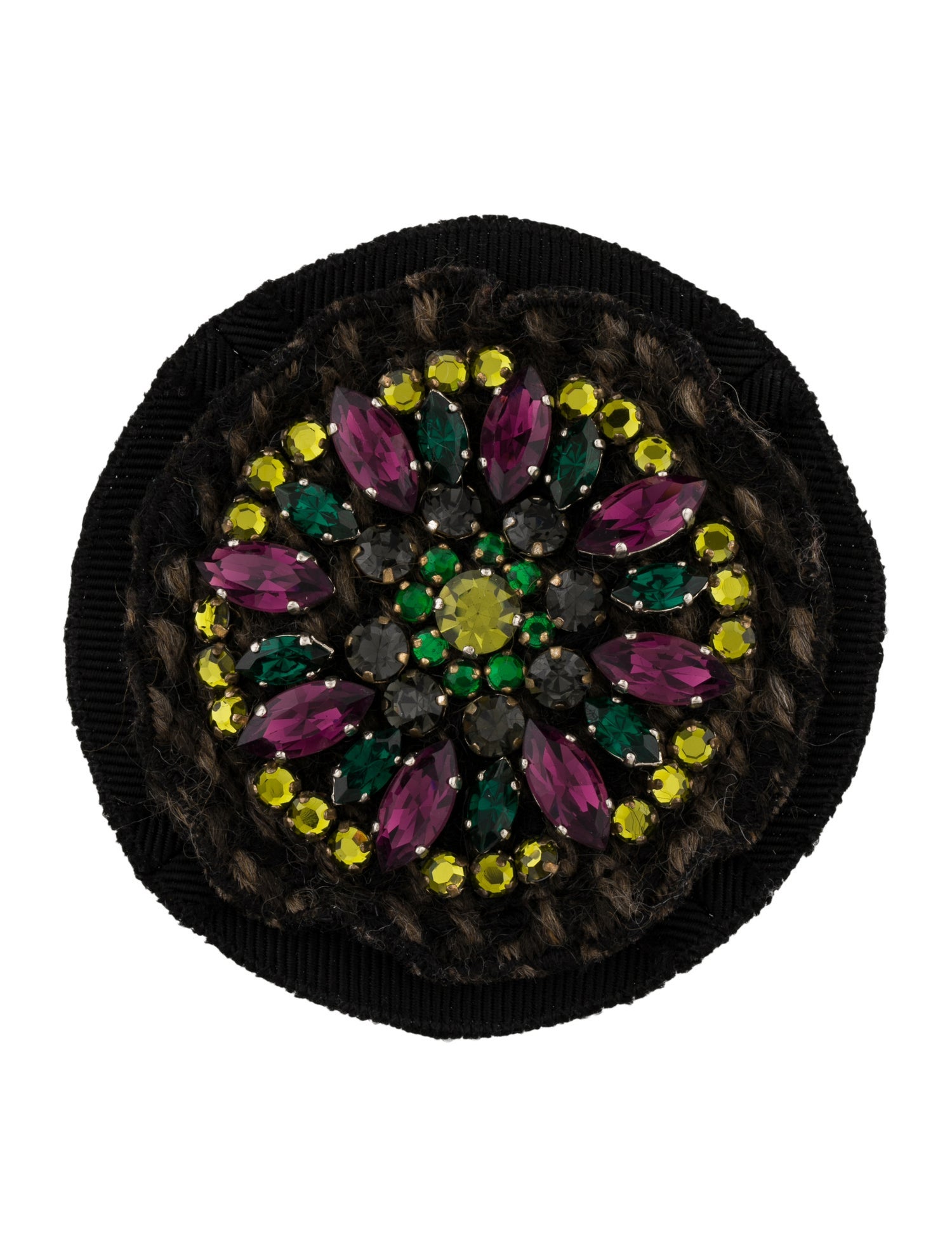 Prada Crystal & Fabric Brooch - Gunmetal Pin, Brooches - PRA913300 ...