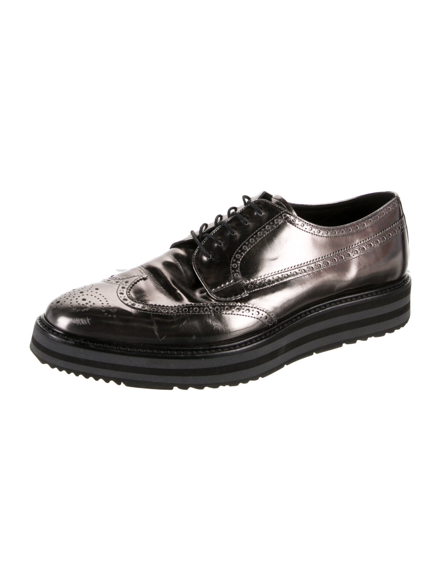 Prada Leather Brogues - Silver Oxfords, Shoes - PRA914530 | The RealReal