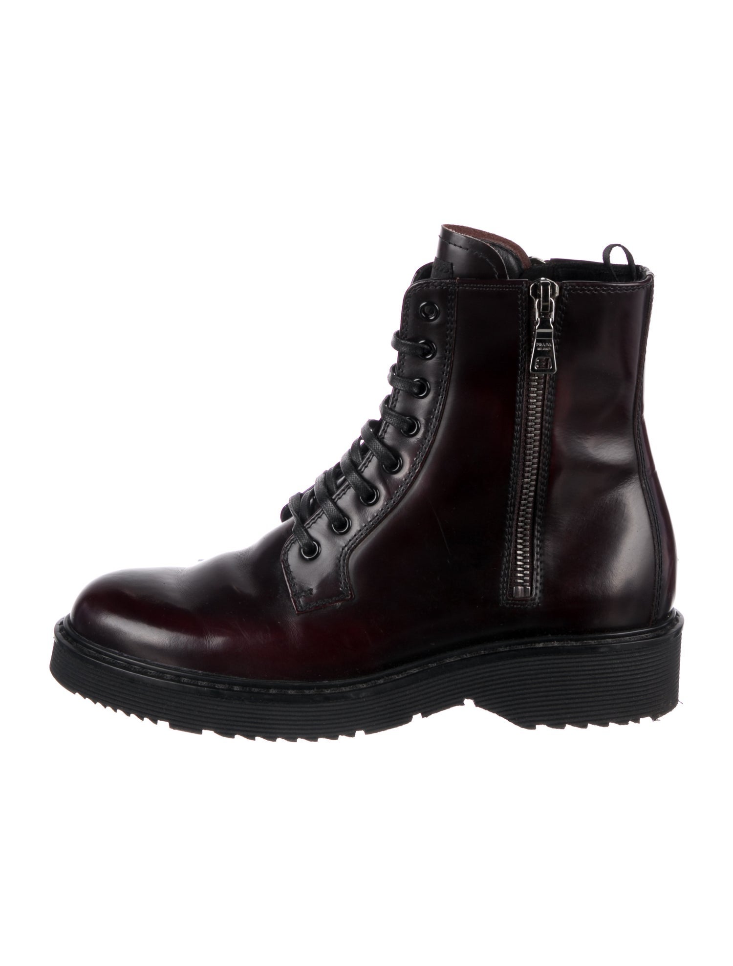 Prada Patent Leather Combat Boots - Burgundy Boots, Shoes - PRA919897 ...