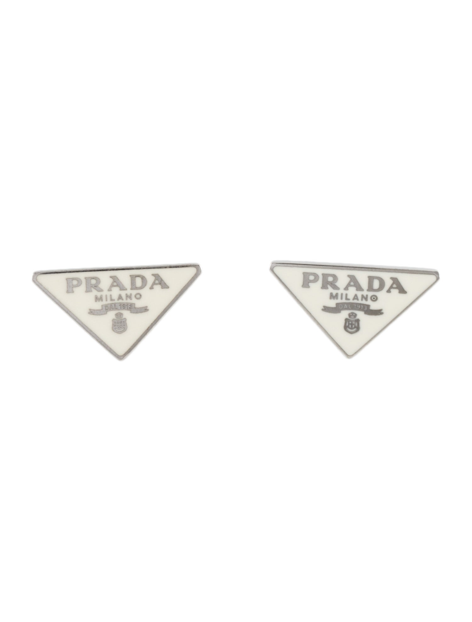 Prada Enamel Symbole Triangle Logo Stud Earrings - White, Sterling ...