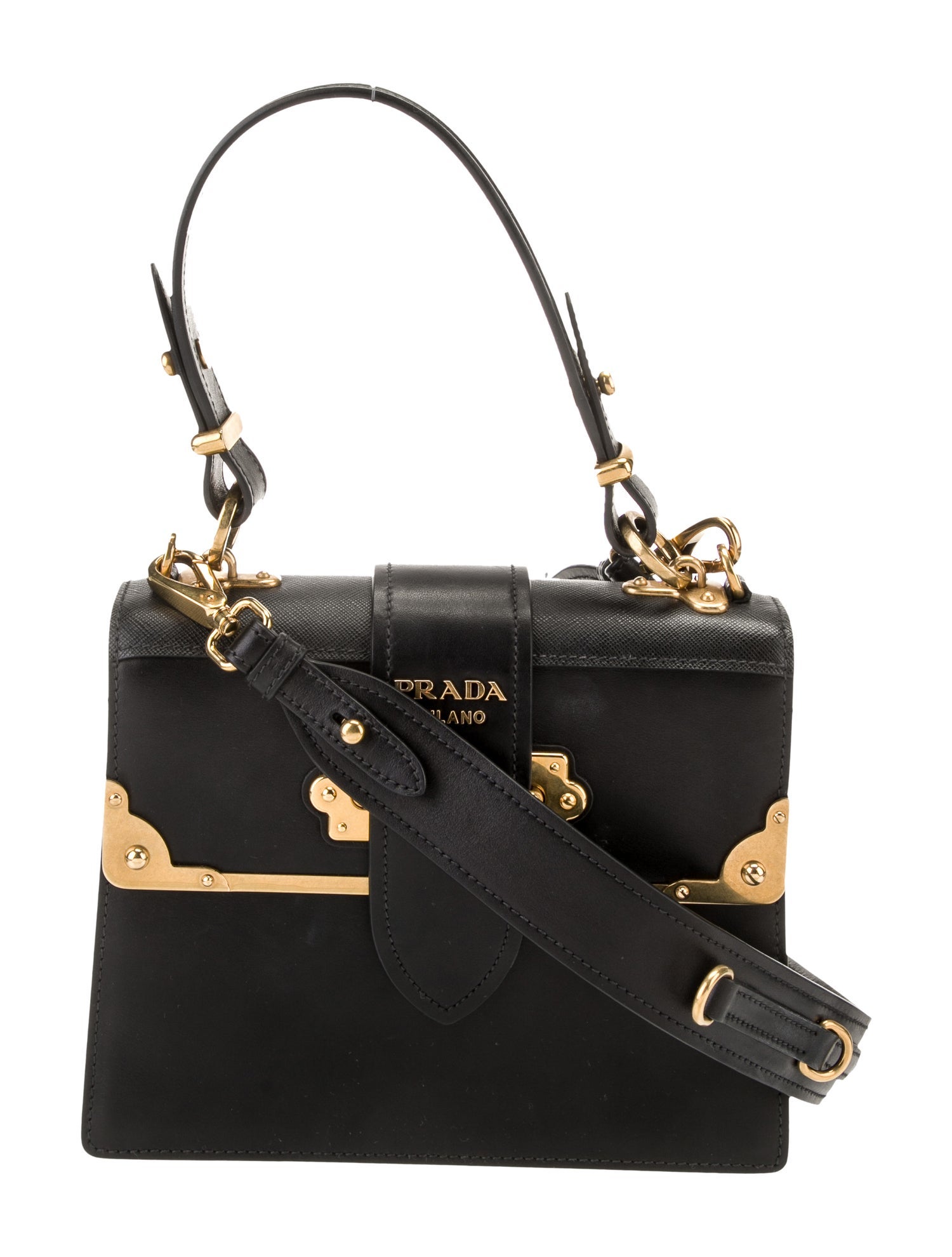 Prada Saffiano-Trimmed City Calf Cahier Handle Bag - Black Handle Bags ...