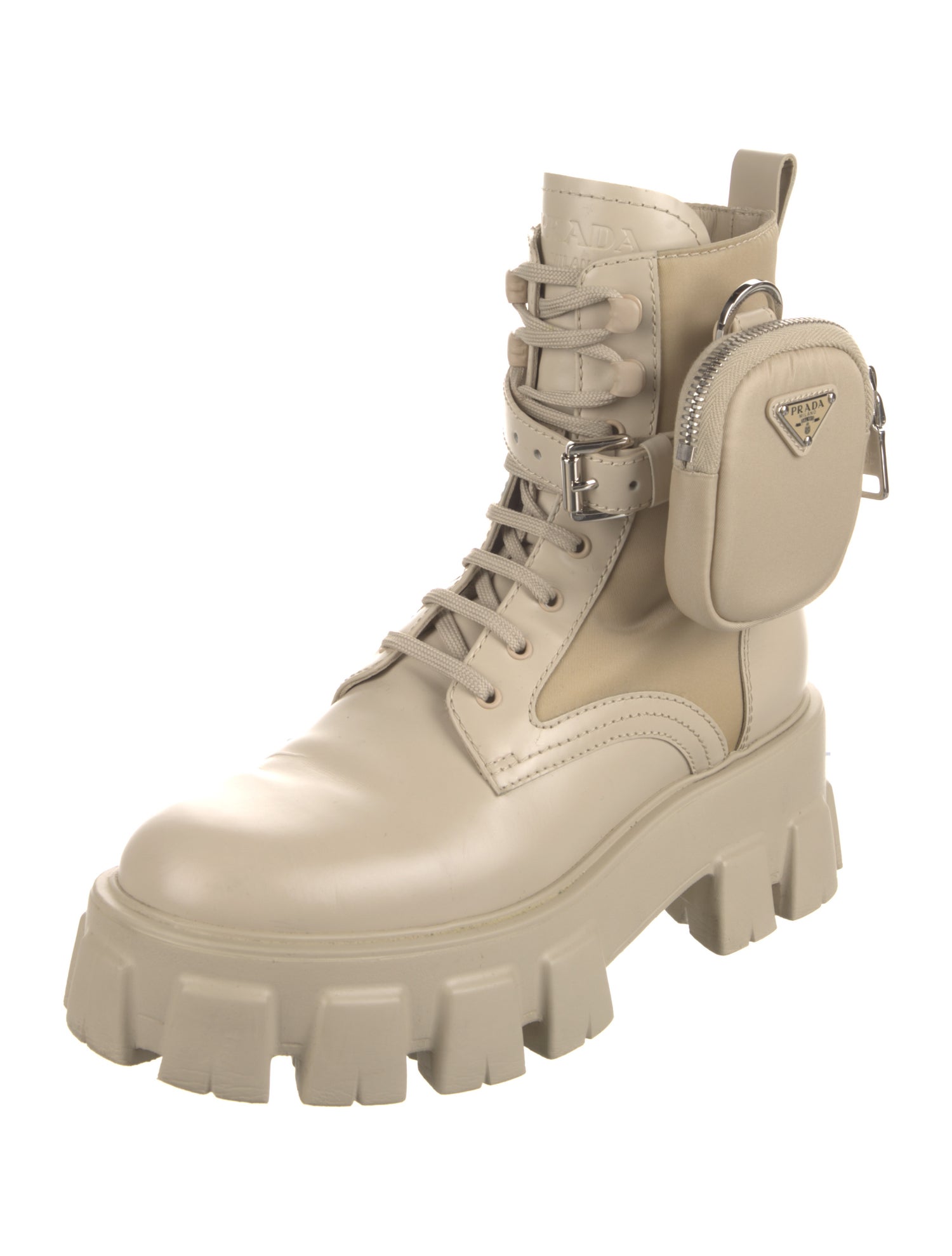 Prada Leather Combat Boots - White Boots, Shoes - PRA921088 | The RealReal