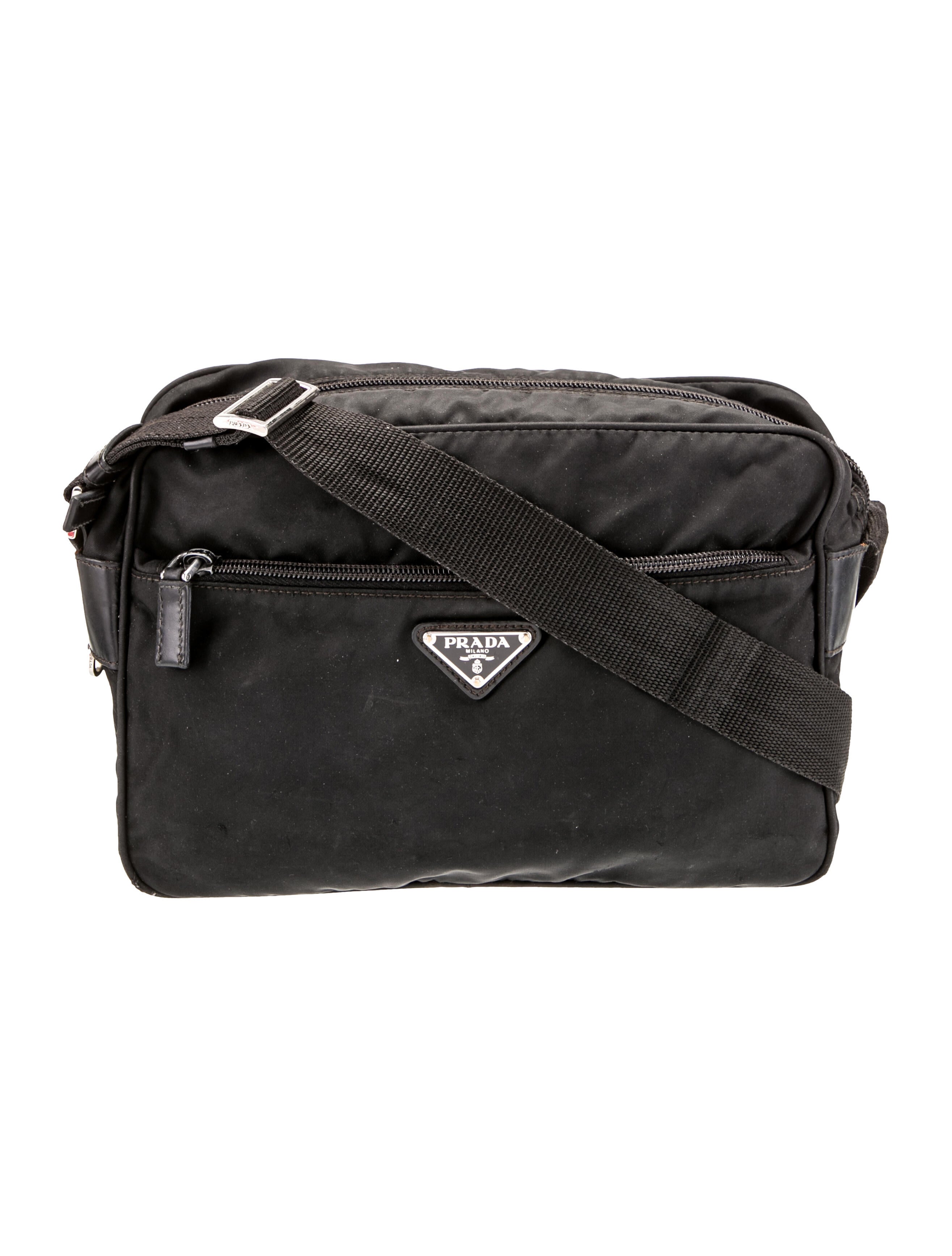 Prada Tessuto Leather-Trimmed Crossbody Bag - Black Crossbody Bags ...