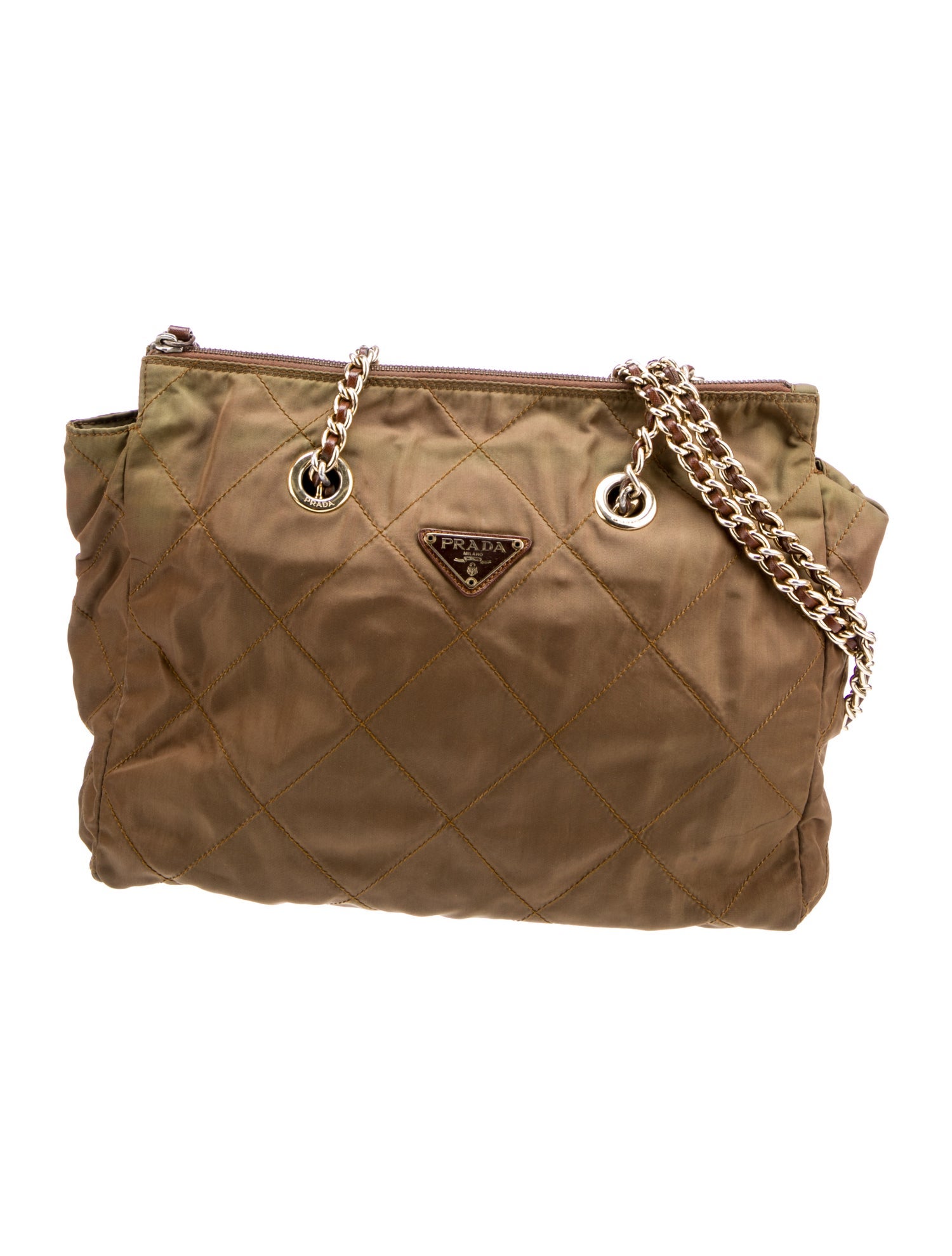 Prada Tessuto Impunture Catena Tote - Brown Shoulder Bags, Handbags ...