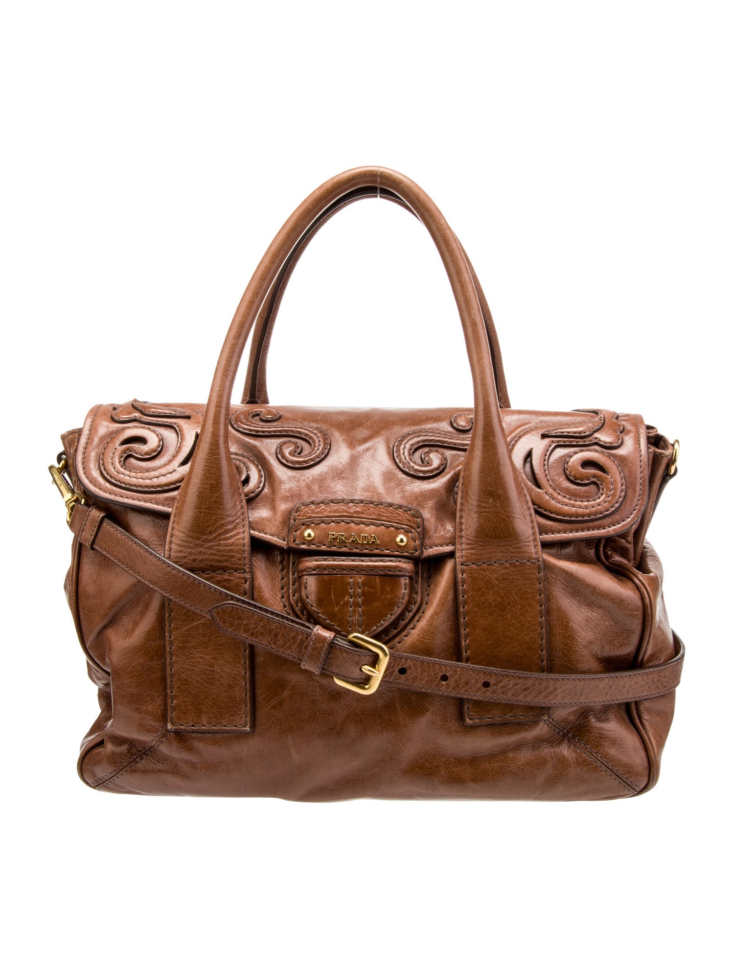 Prada Vitello Shine Shopping Pattina Bag - Brown Shoulder Bags ...