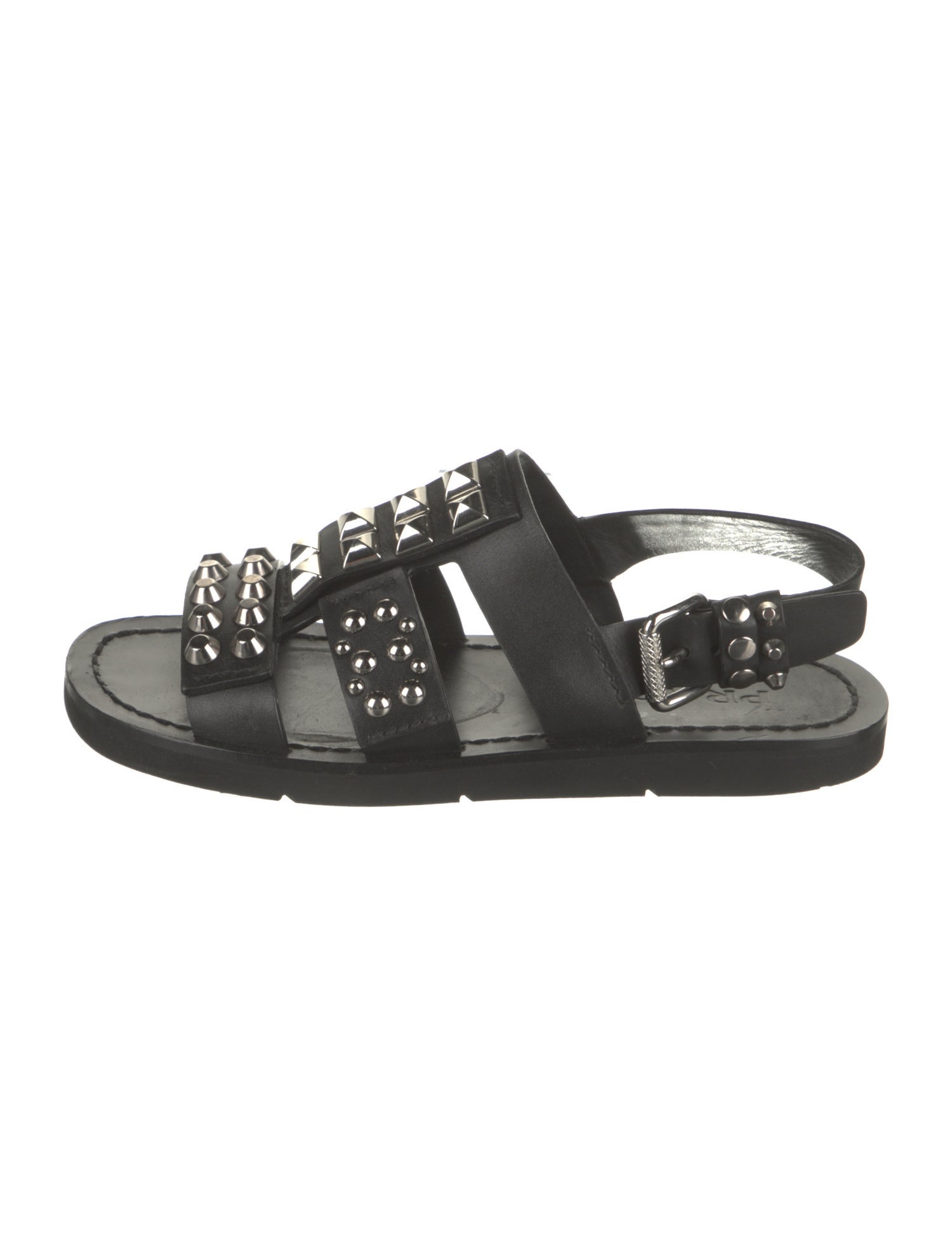 Prada Leather Studded Accents Gladiator Sandals - Black Sandals, Shoes ...