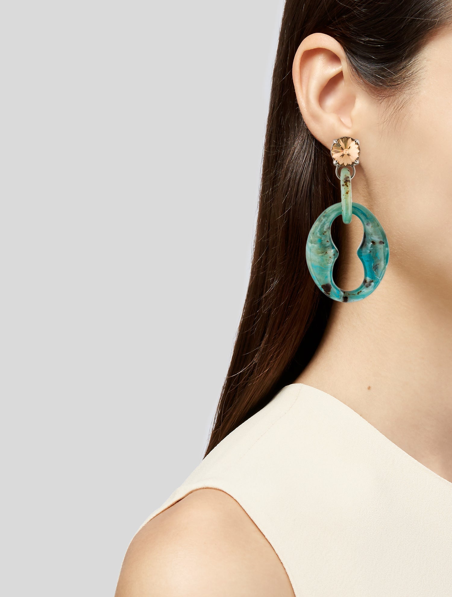 Prada Crystal Plexiglass Geometric Oversized Clip On Earrings Silver Tone Metal Drop Earrings PRA935379 The RealReal