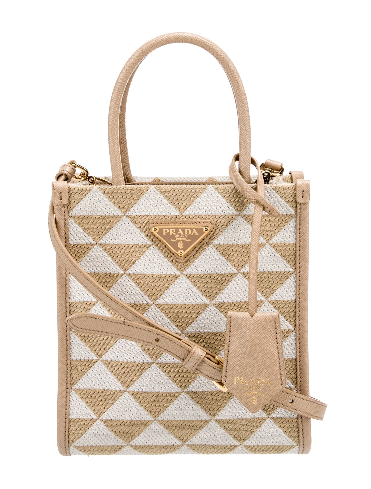 Prada Mini Triangolo Jacquard Symbole Tote - Neutrals Totes, Handbags ...