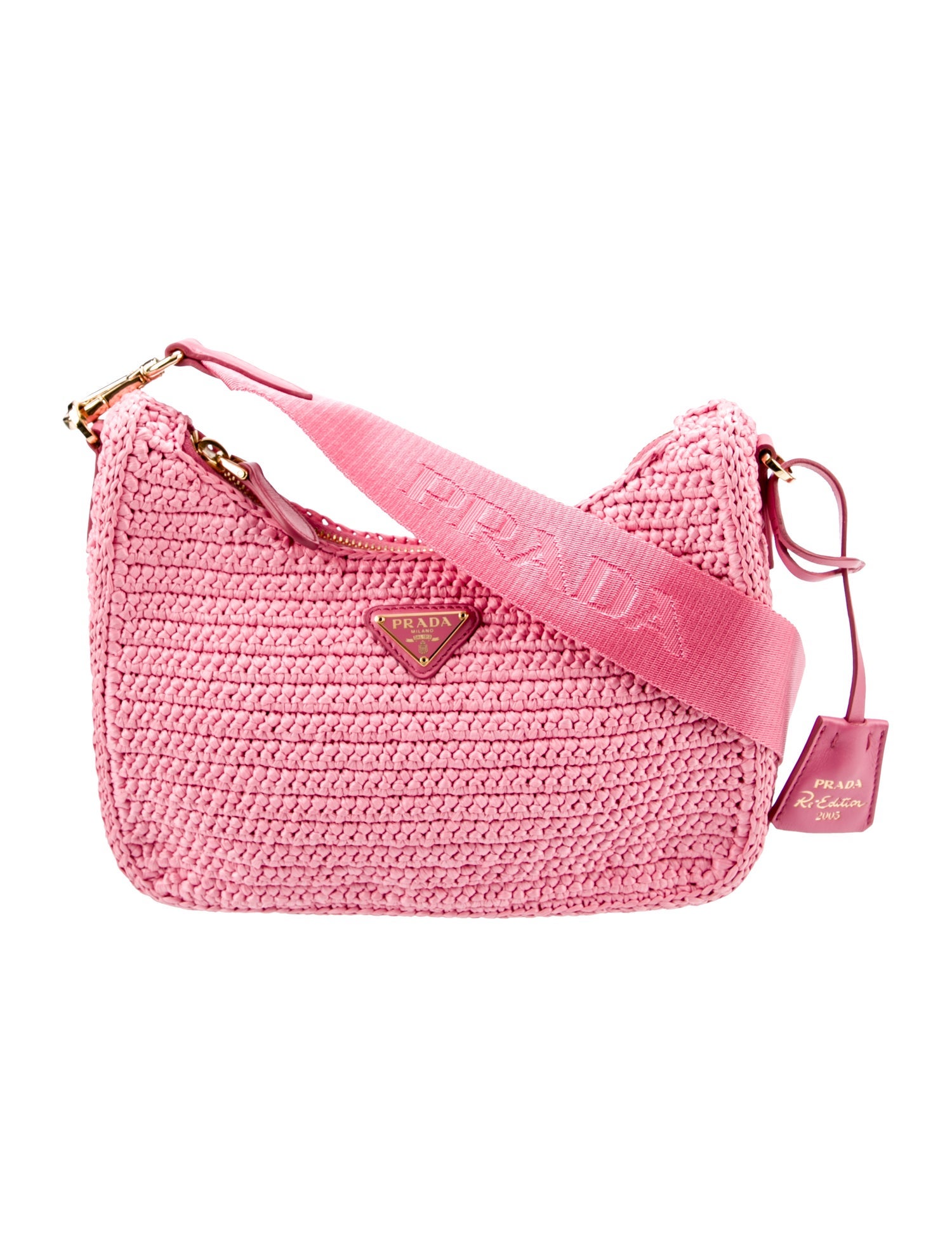 Prada Raffia Re-Edition 2005 Hobo - Pink Crossbody Bags, Handbags ...