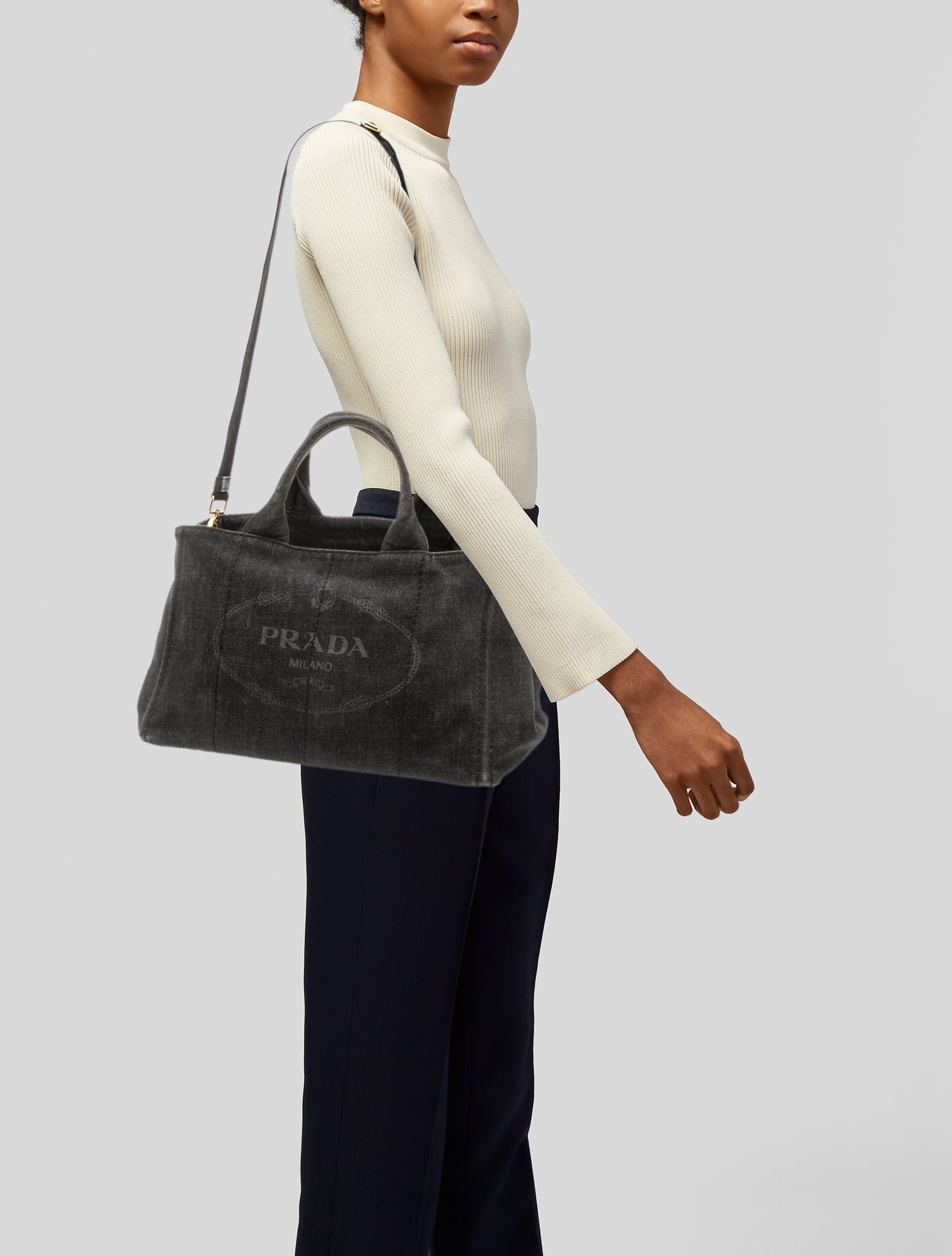 Prada Canapa Logo Tote - Grey Totes, Handbags - PRA942033 | The RealReal