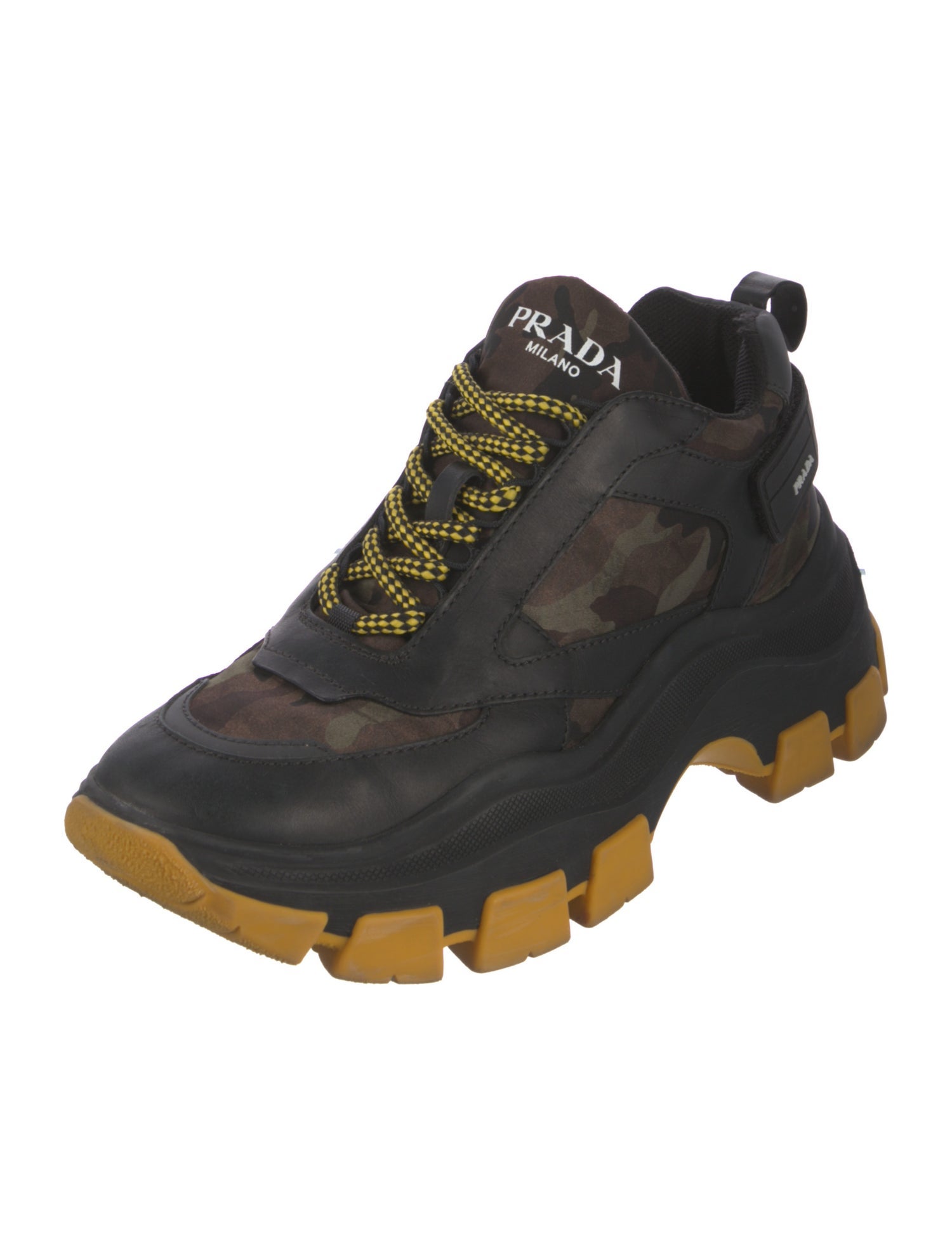 Prada Leather Camouflage Print Chunky Sneakers - Black Sneakers, Shoes ...