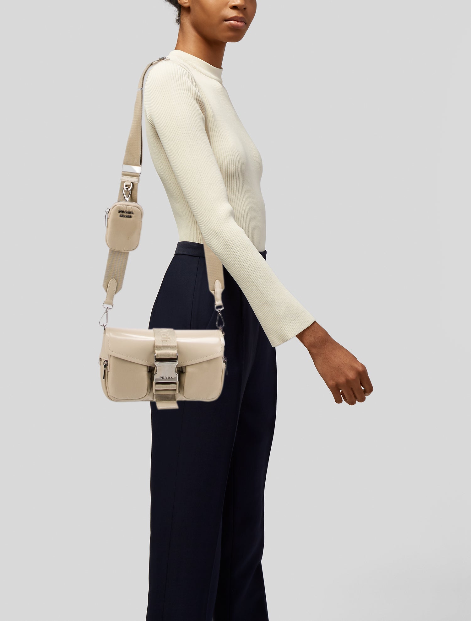 Prada Spazzolato-Trimmed Re-Nylon Crossbody Bag - Neutrals Crossbody ...