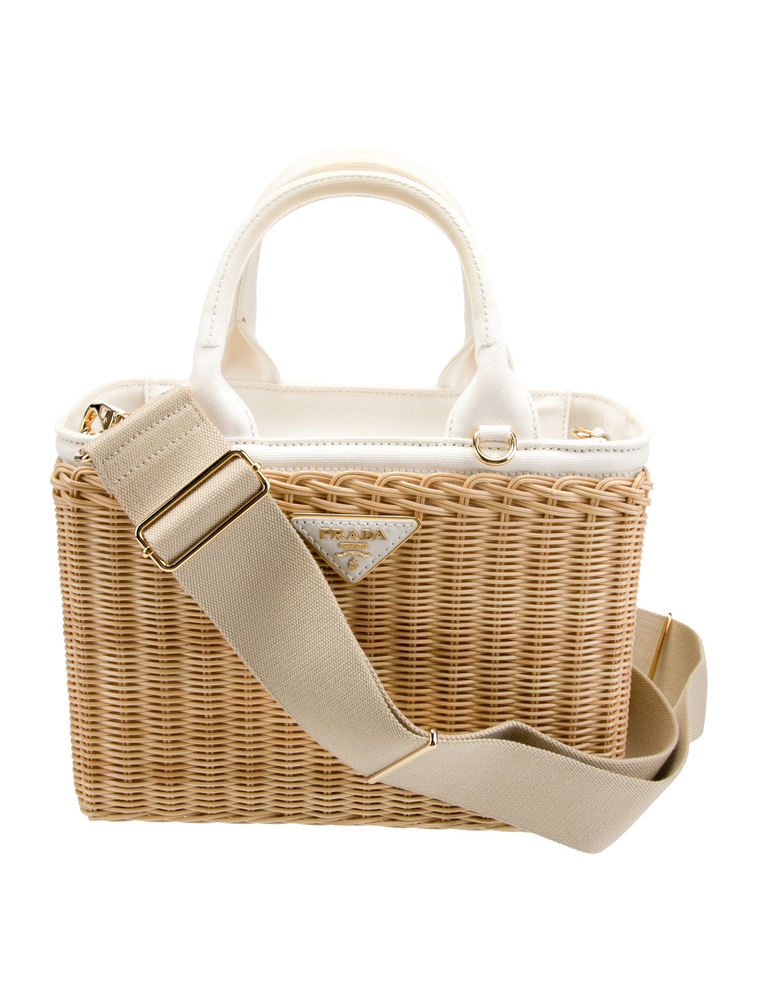 Prada Small Canapa-Trimmed Midollino Tote - Neutrals Totes, Handbags ...