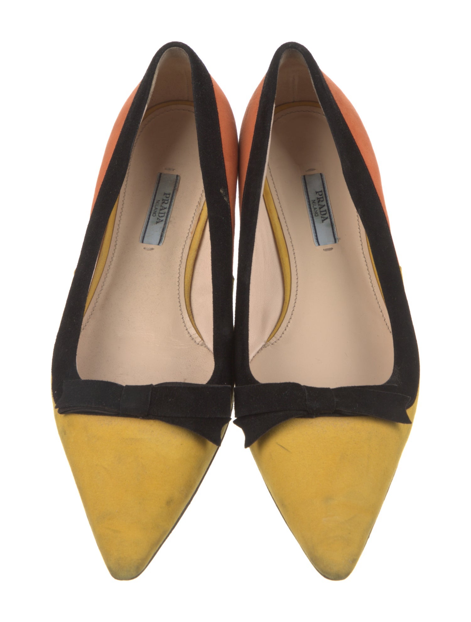 Prada Suede Colorblock Pattern Flats - Yellow Flats, Shoes - PRA950202 ...