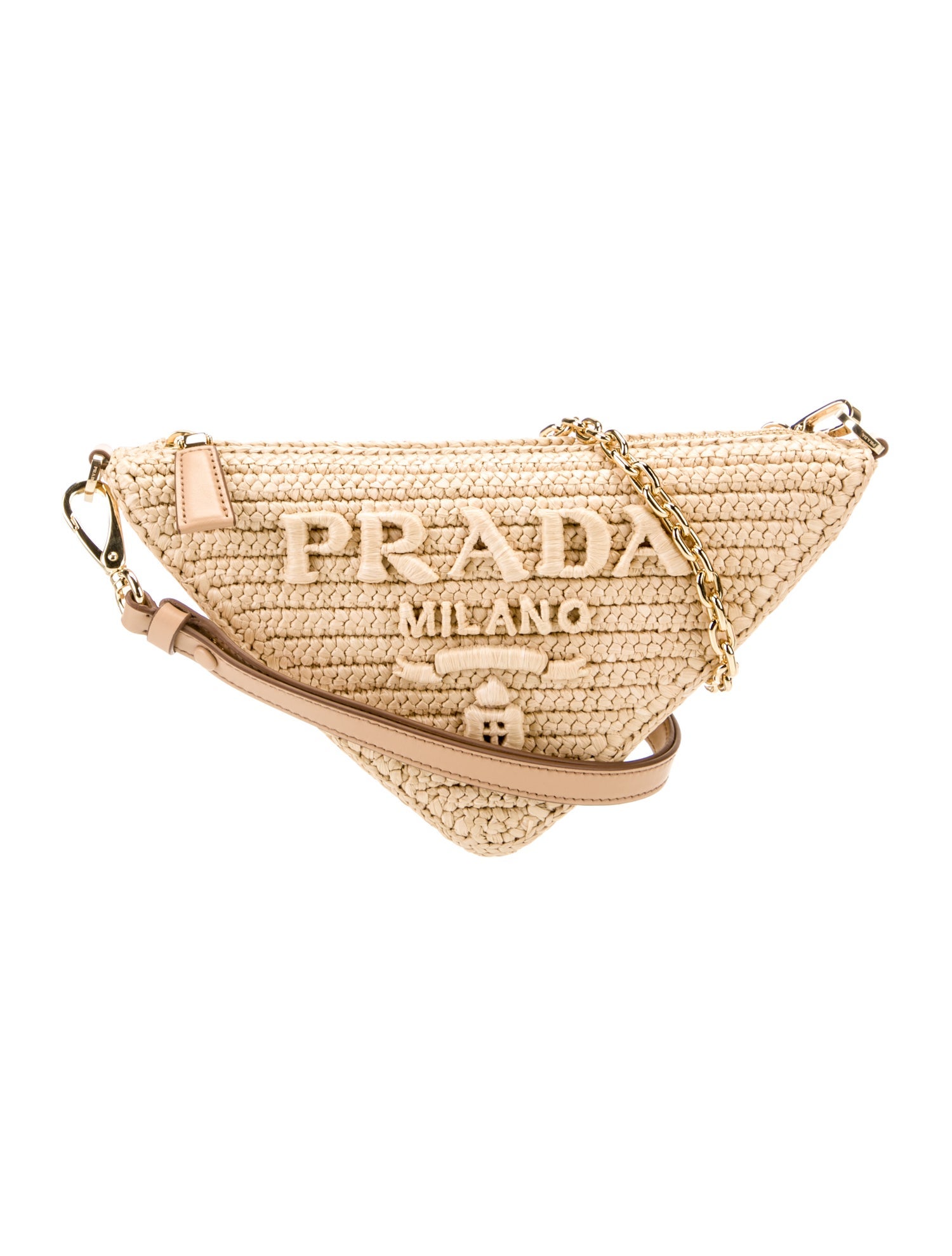 Prada Raffia Triangle Shoulder Bag w/Tags - Neutrals Shoulder Bags ...