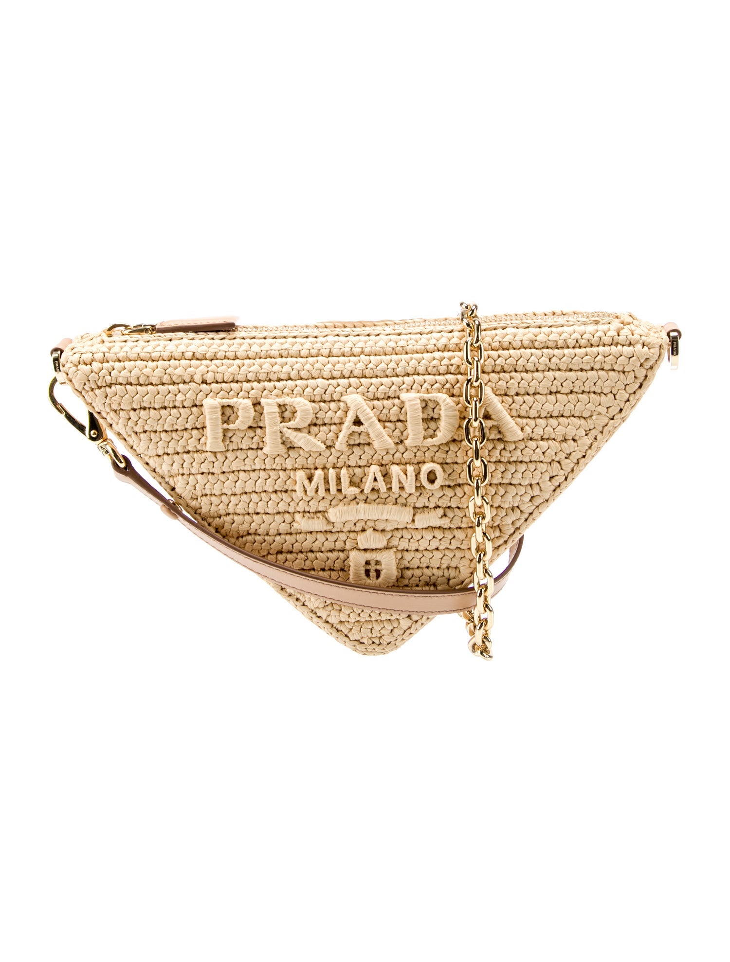 Prada Raffia Triangle Shoulder Bag - Neutrals Shoulder Bags, Handbags ...