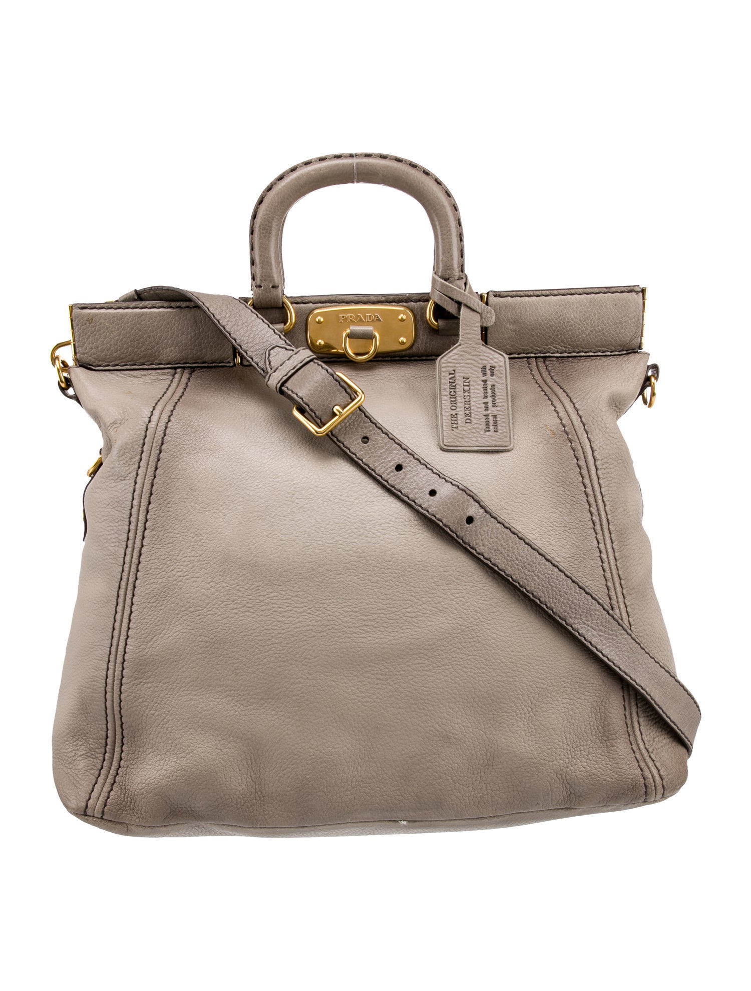 Prada Cervo Antik Frame Handle Bag - Grey Handle Bags, Handbags ...