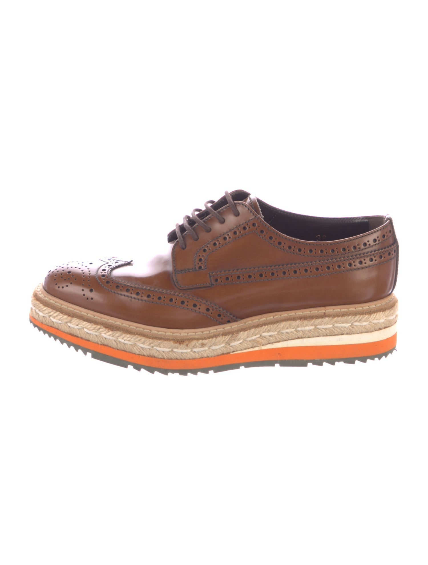 Prada Leather Lasercut Accents Brogues - Brown Oxfords, Shoes ...