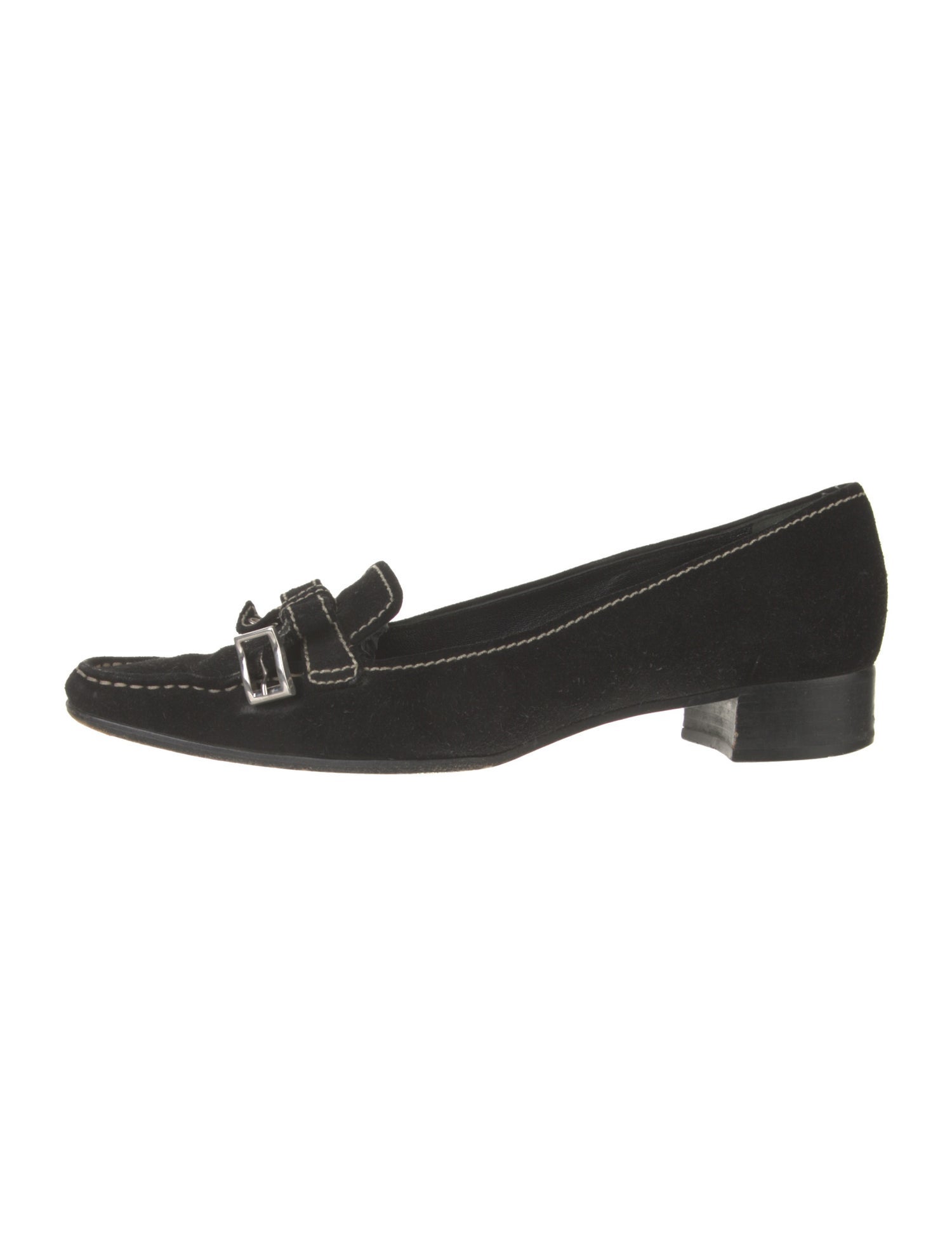Prada Suede Bow Accents Loafers - Black Flats, Shoes - PRA959800 | The ...