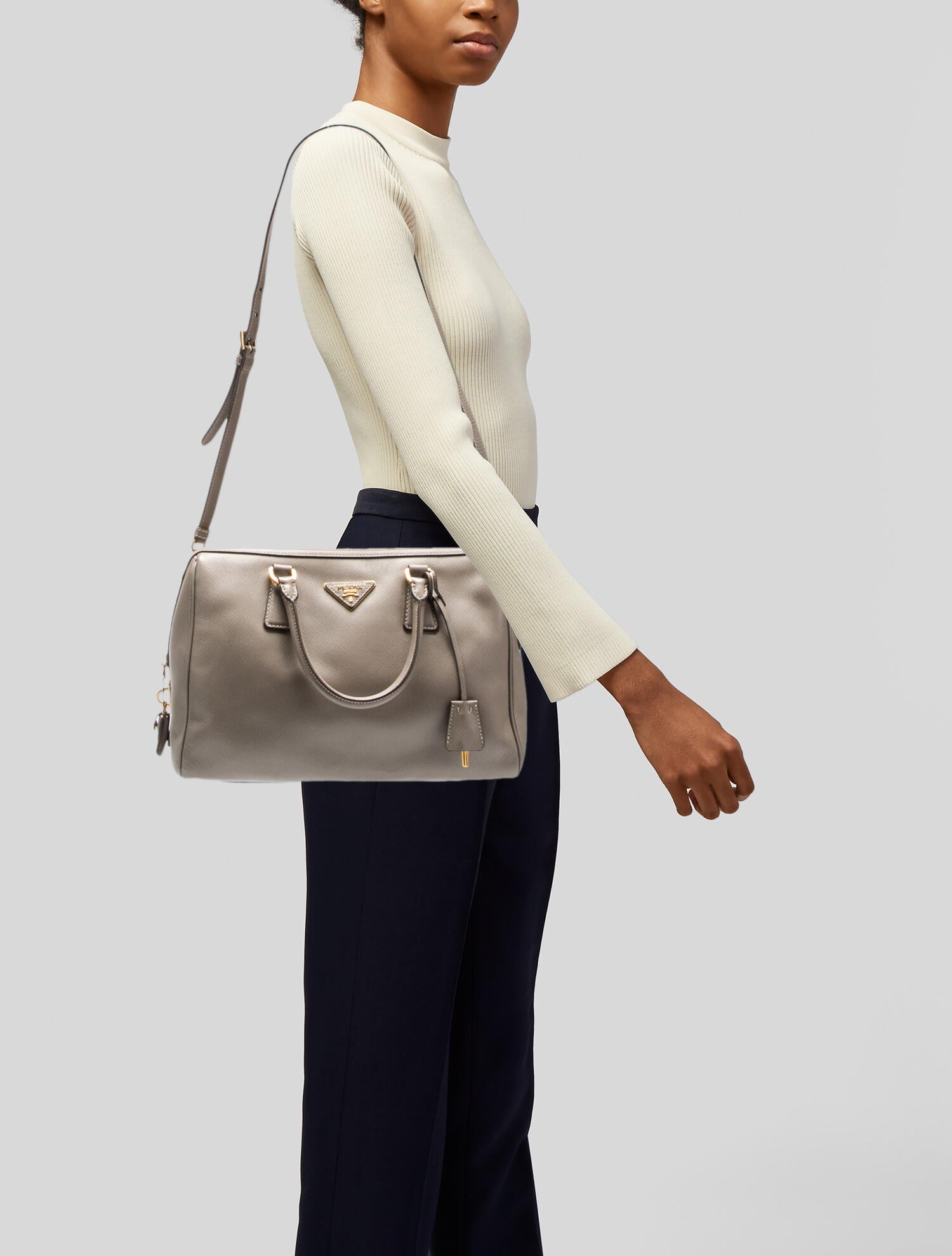 Prada Saffiano Lux Bauletto Bag - Neutrals Handle Bags, Handbags ...