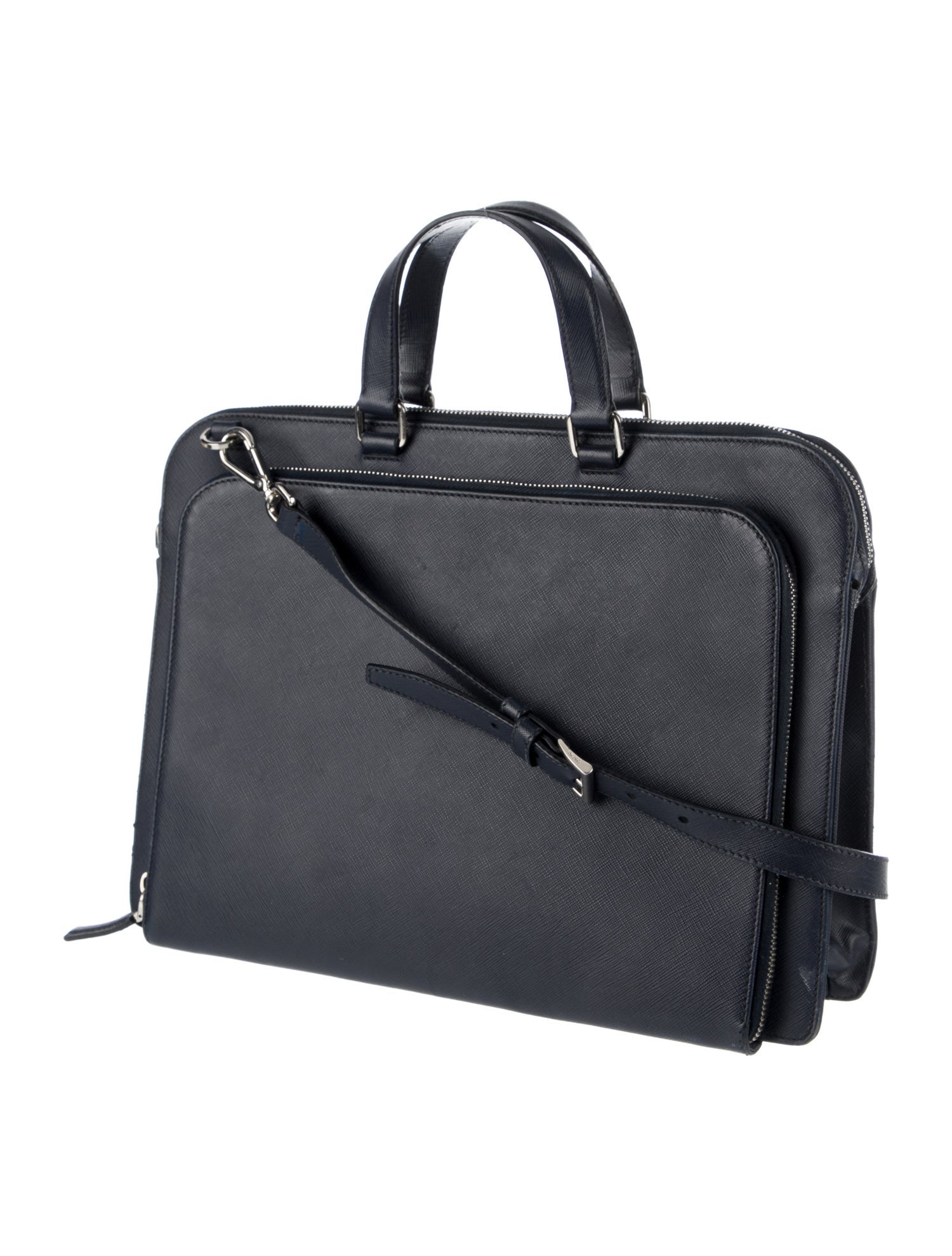 Prada Saffiano Portfolio Travel Briefcase w/ Strap - Blue Briefcases ...