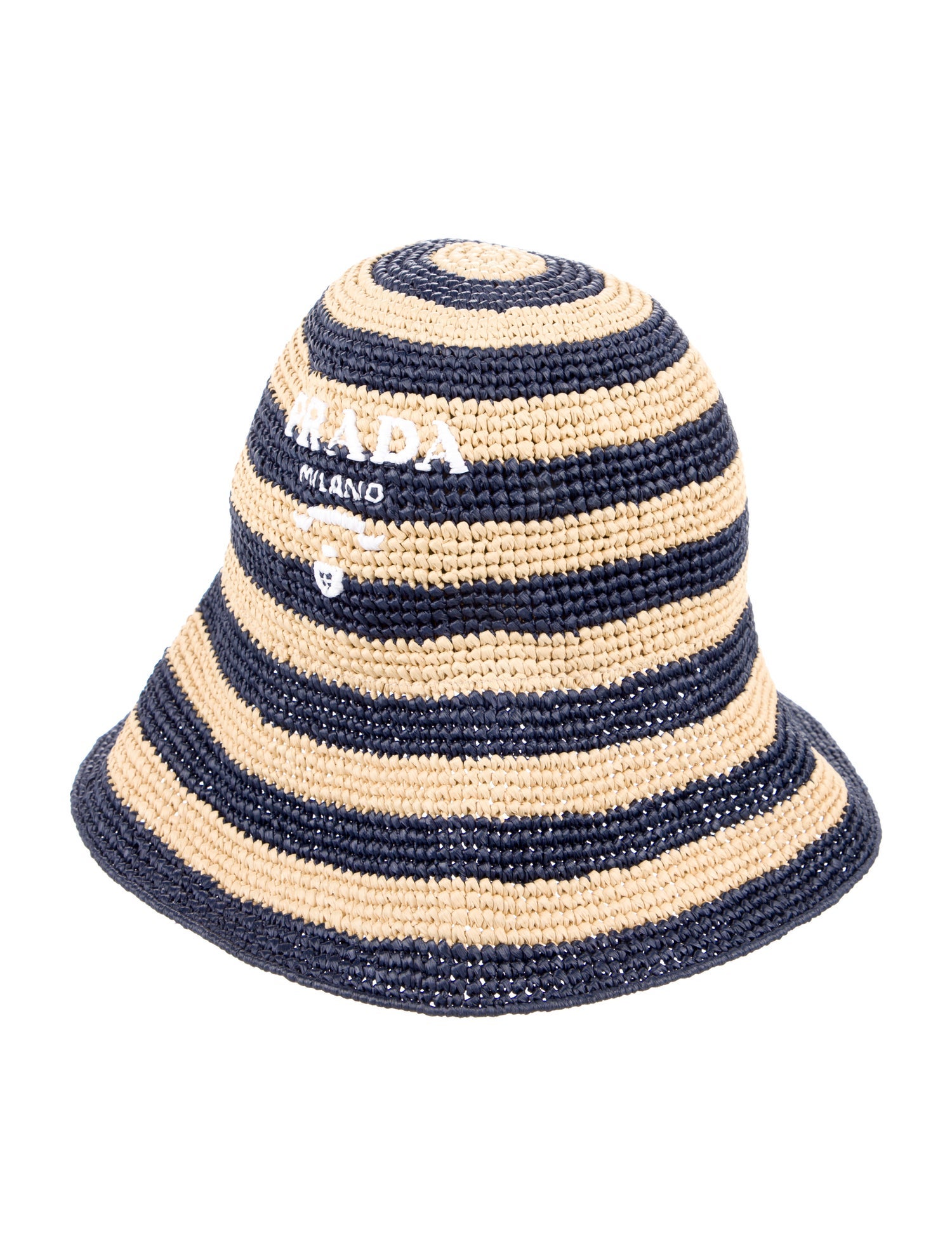 Prada Raffia Weaved Logo Sun Hat w/ Tags - Blue Hats, Accessories ...