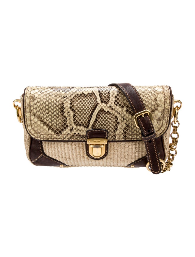 Prada Python-Trimmed Raffia Shoulder Bag - Neutrals Shoulder Bags ...