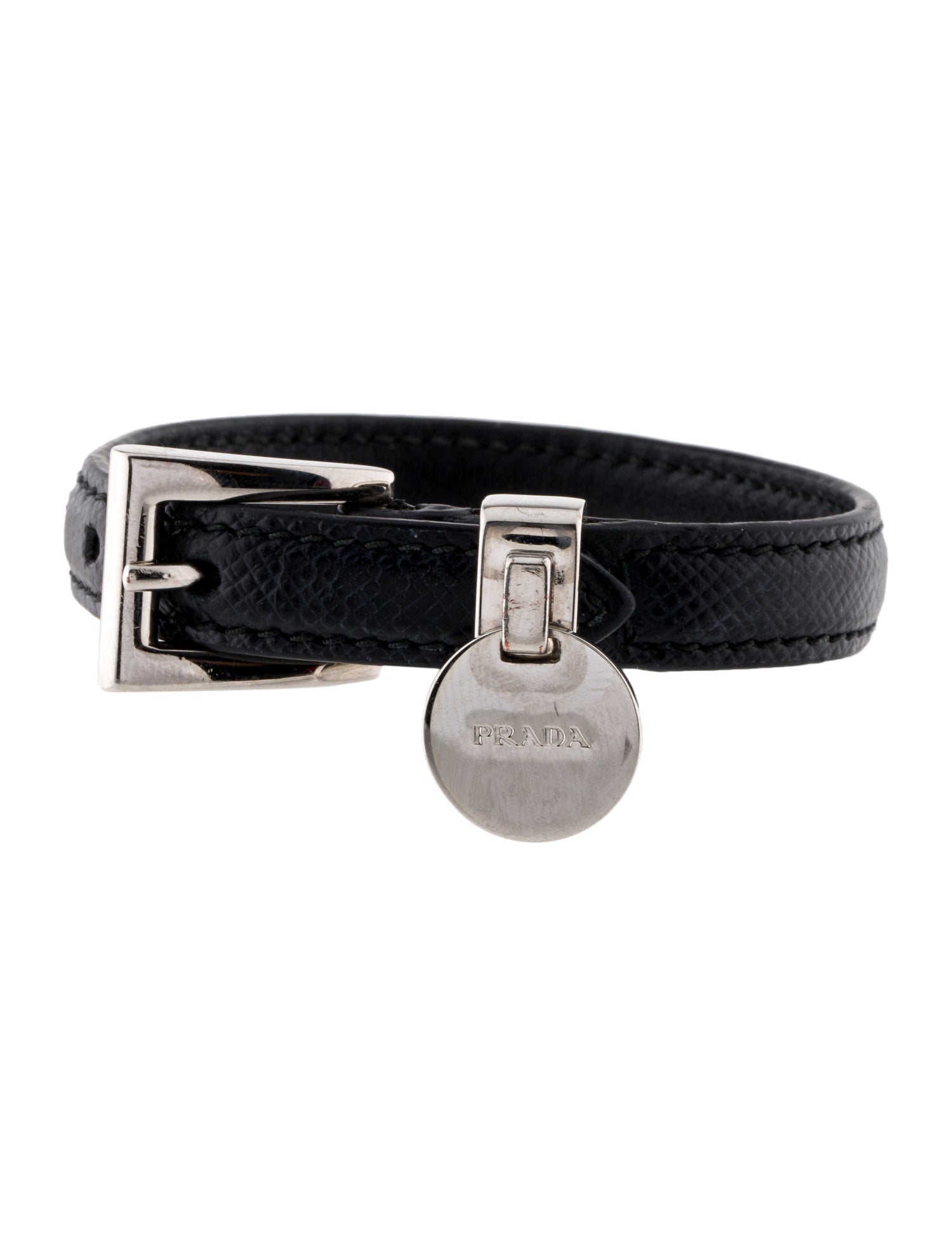 Prada Leather Logo Wrap Bracelet - Silver-Tone Metal Wrap, Bracelets ...