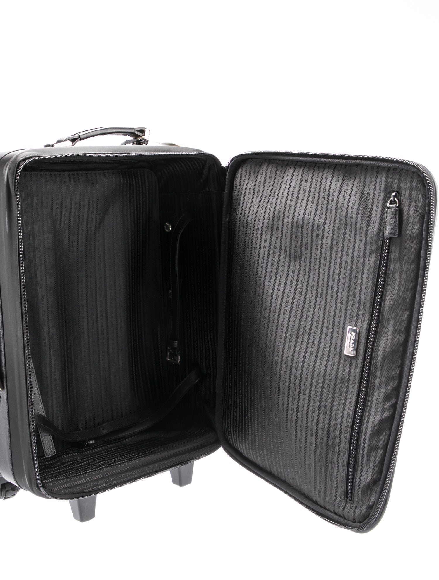 Prada Tessuto Saffiano-Trimmed Rolling Suitcase - Black Luggage and ...
