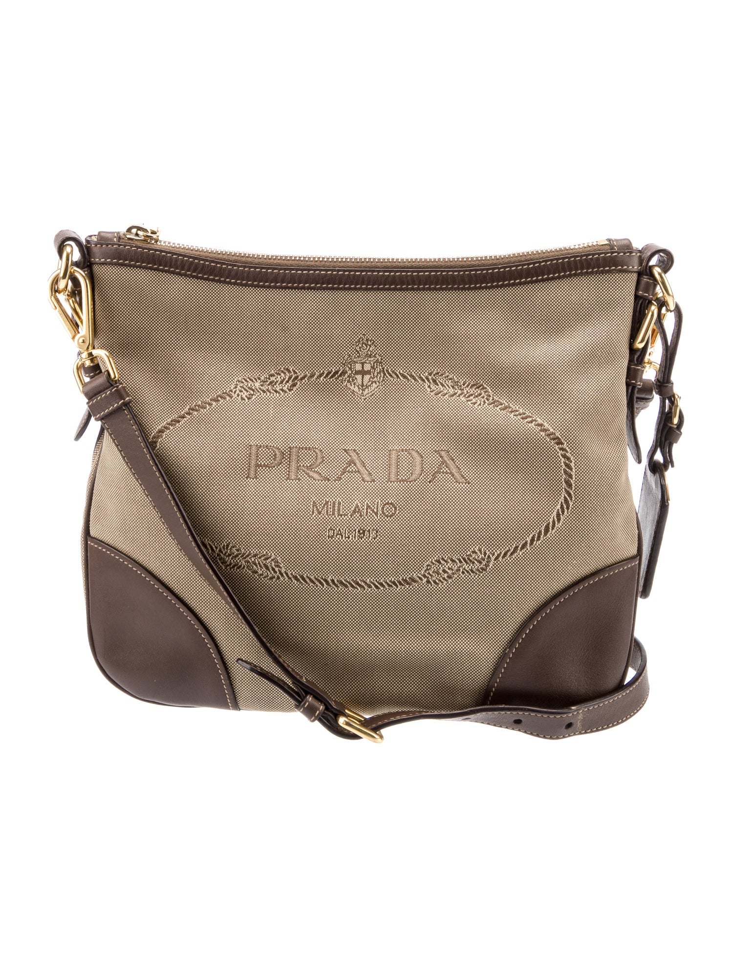 Prada Logo Jacquard Crossbody Bag - Brown Crossbody Bags, Handbags ...