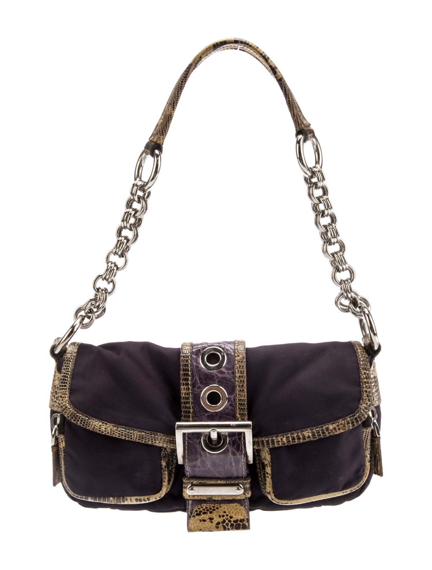 Prada Lizard & Crocodile-Trimmed Patch Catena Bag - Purple Handle Bags ...