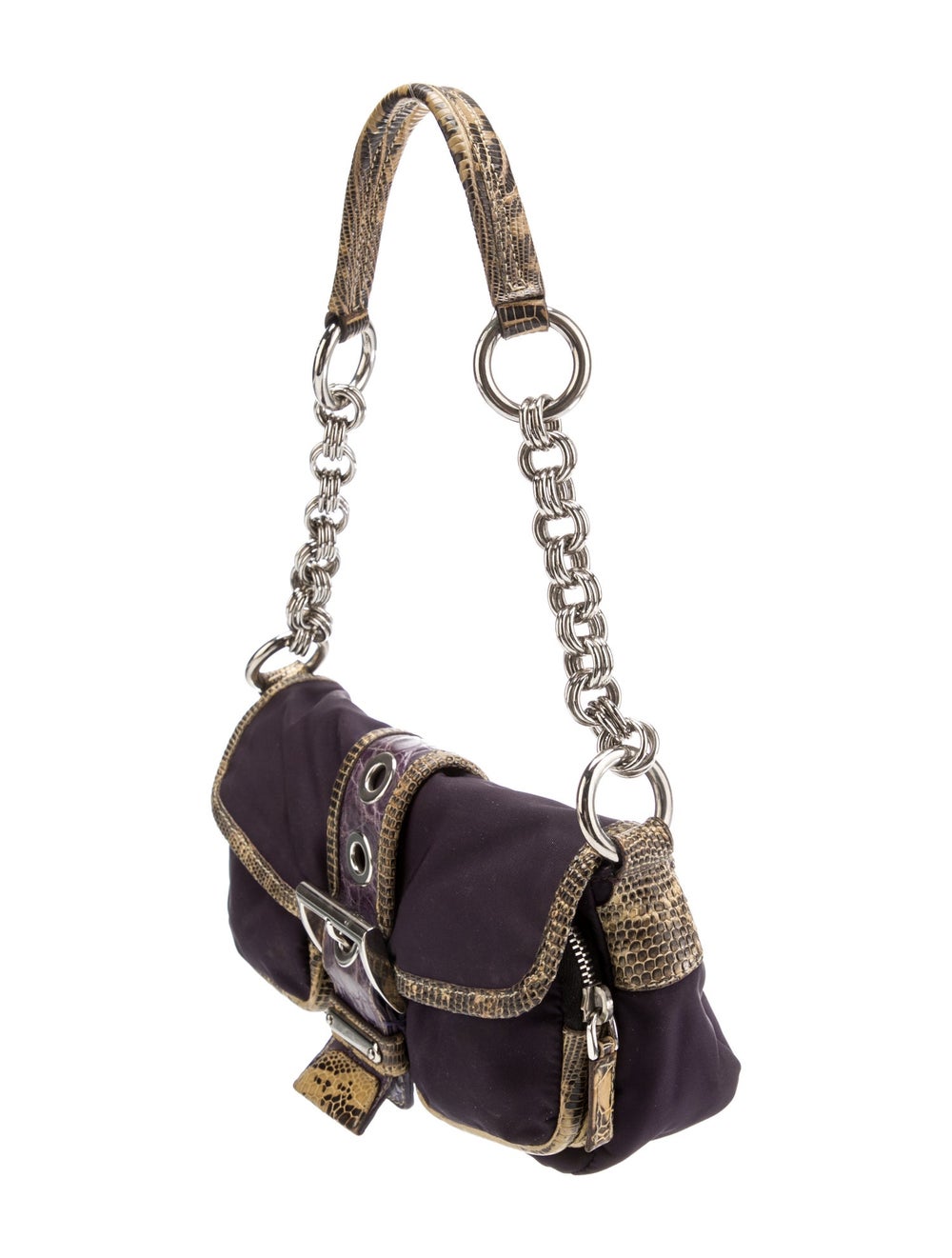 Prada Lizard & Crocodile-Trimmed Patch Catena Bag - Purple Handle Bags ...