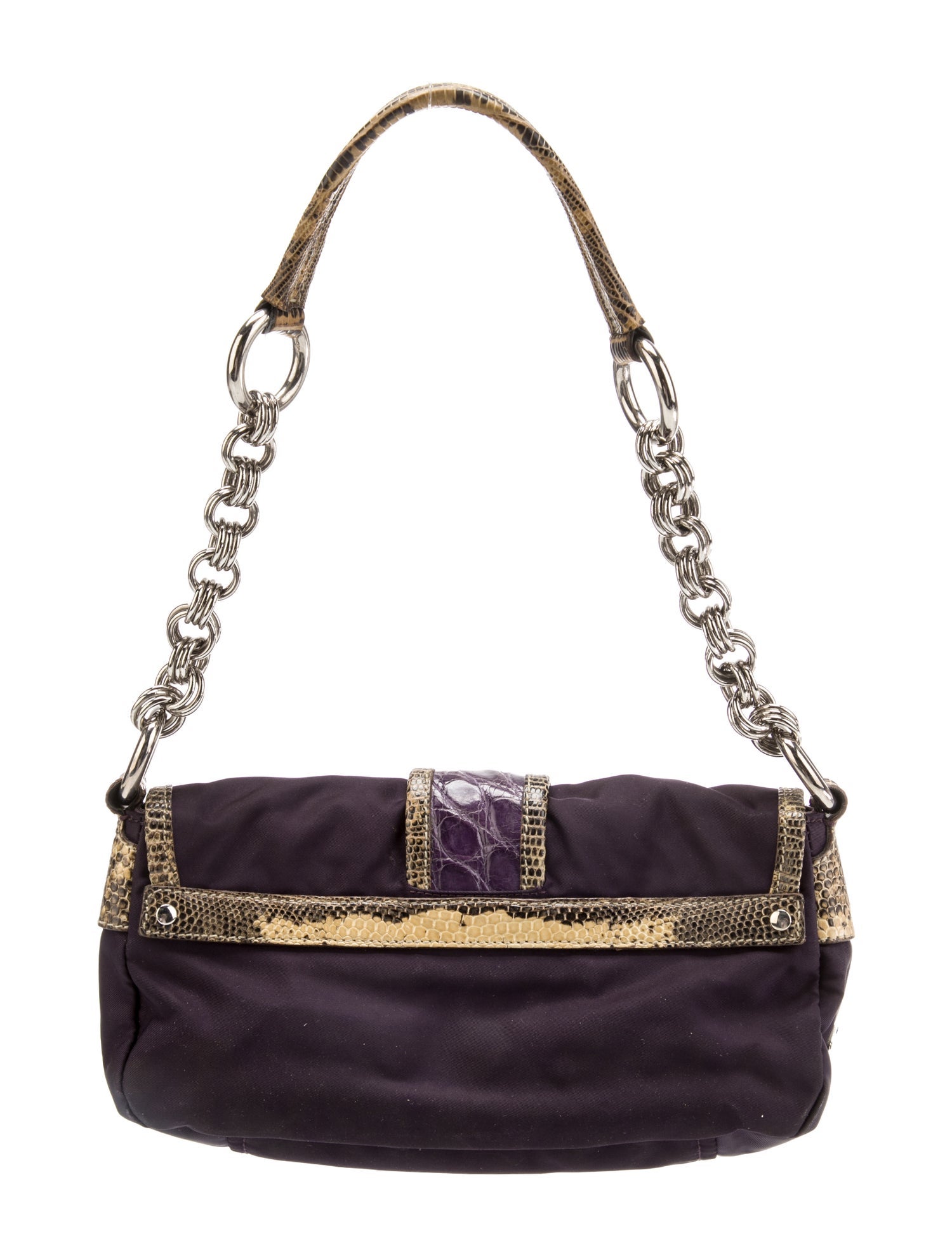 Prada Lizard & Crocodile-Trimmed Patch Catena Bag - Purple Handle Bags ...