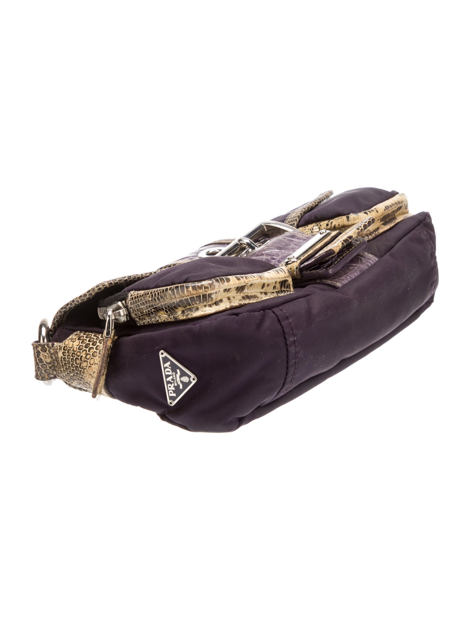 Prada Lizard & Crocodile-Trimmed Patch Catena Bag - Purple Handle Bags ...