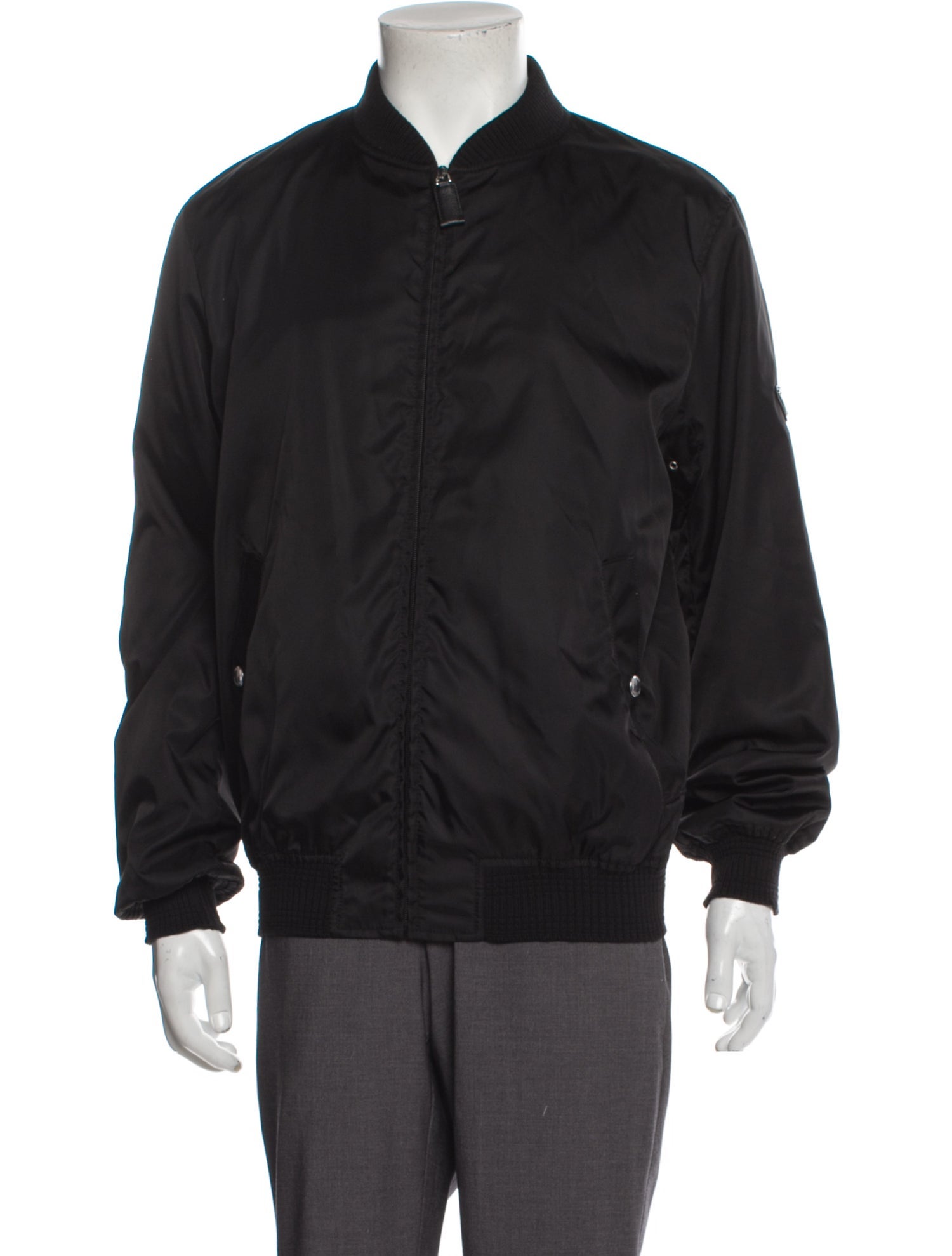 Prada 2022 Enameled Metal Triangle Bomber Jacket - Black Outerwear ...