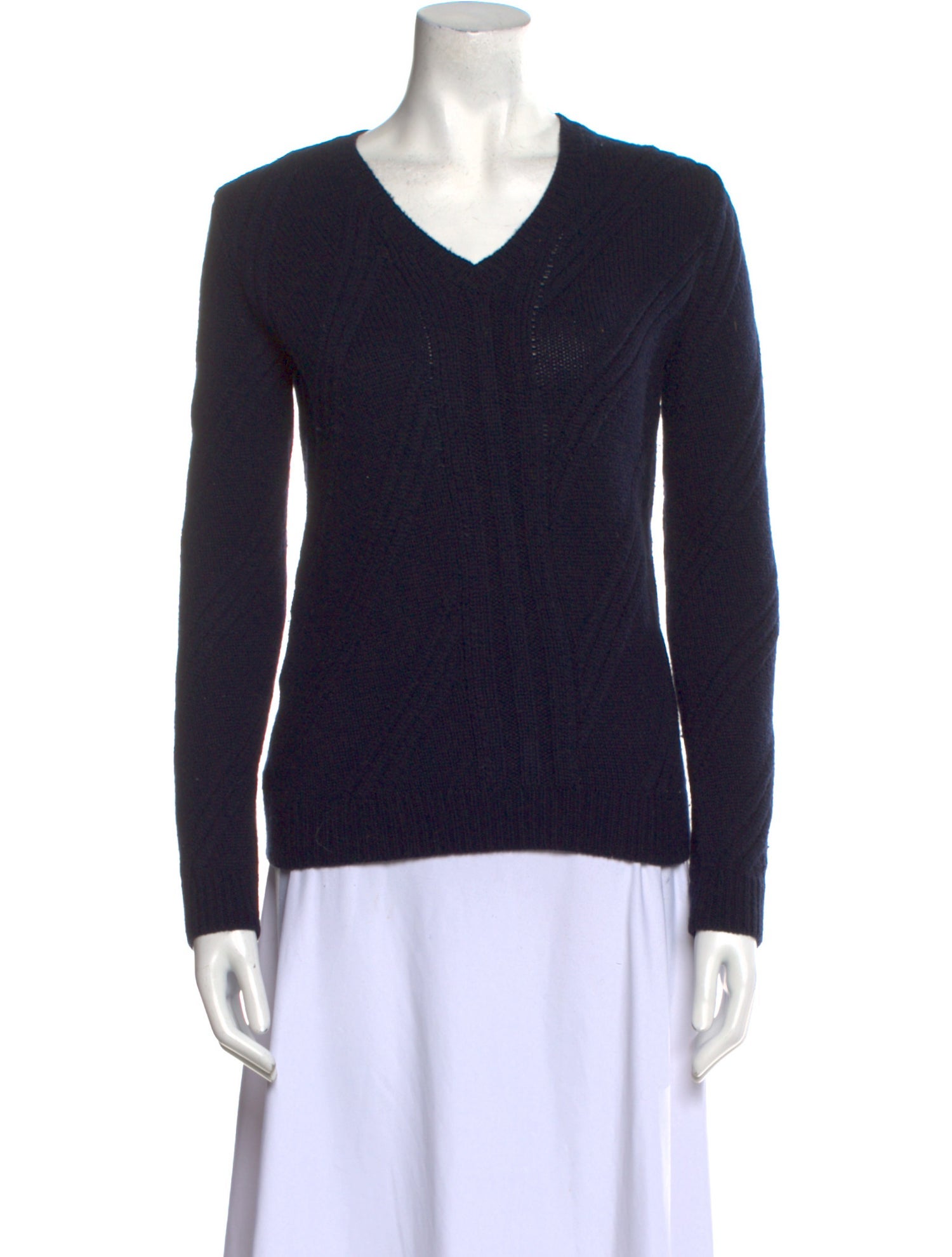Prada Cashmere V-Neck Sweater - Blue Knitwear, Clothing - PRA996491 ...