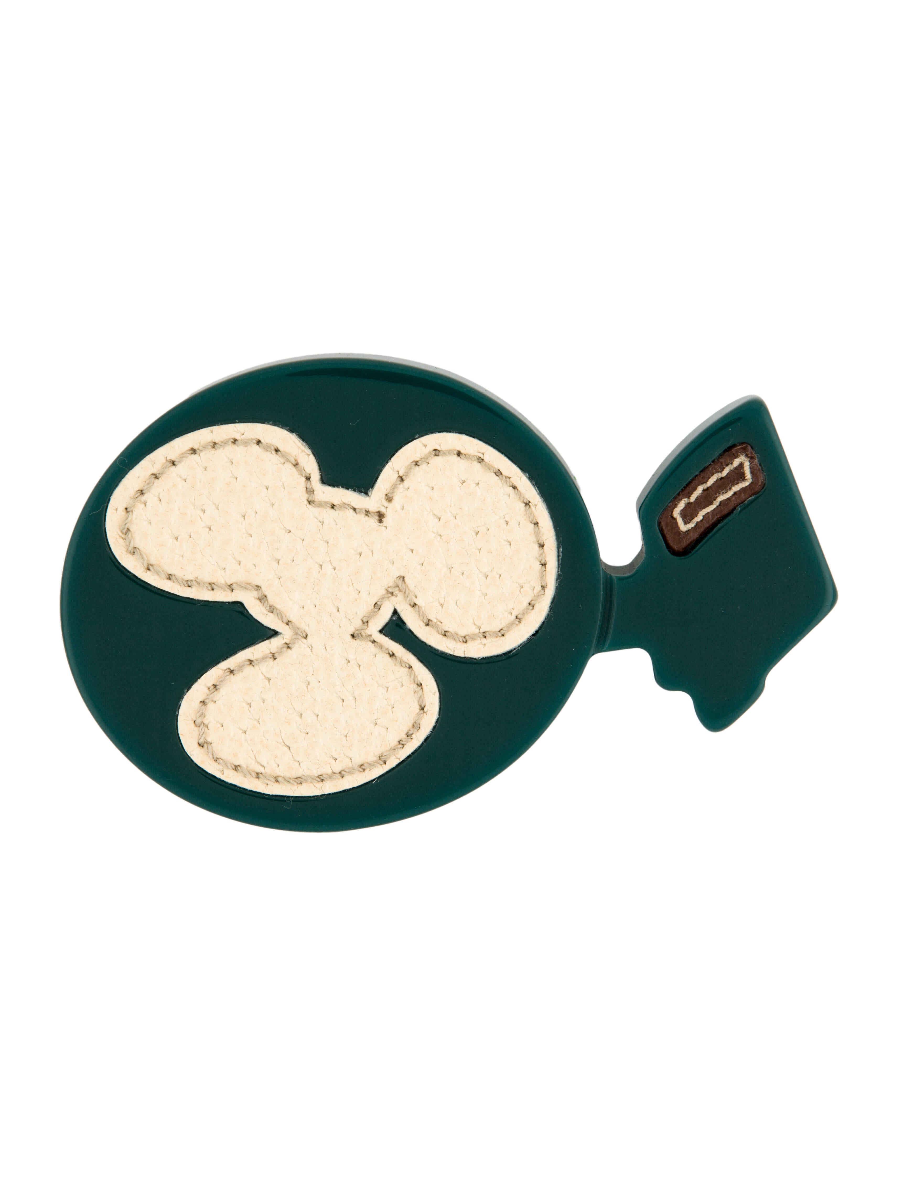 Prada Leather & Enamel Fan Pin Brooch - Green, Silver-Tone Metal Pin ...