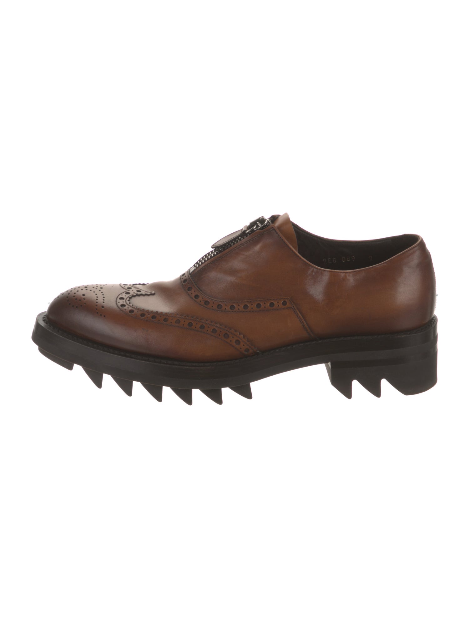 Prada Leather Eyelet Trim Brogues - Brown Oxfords, Shoes - PRA998235 ...