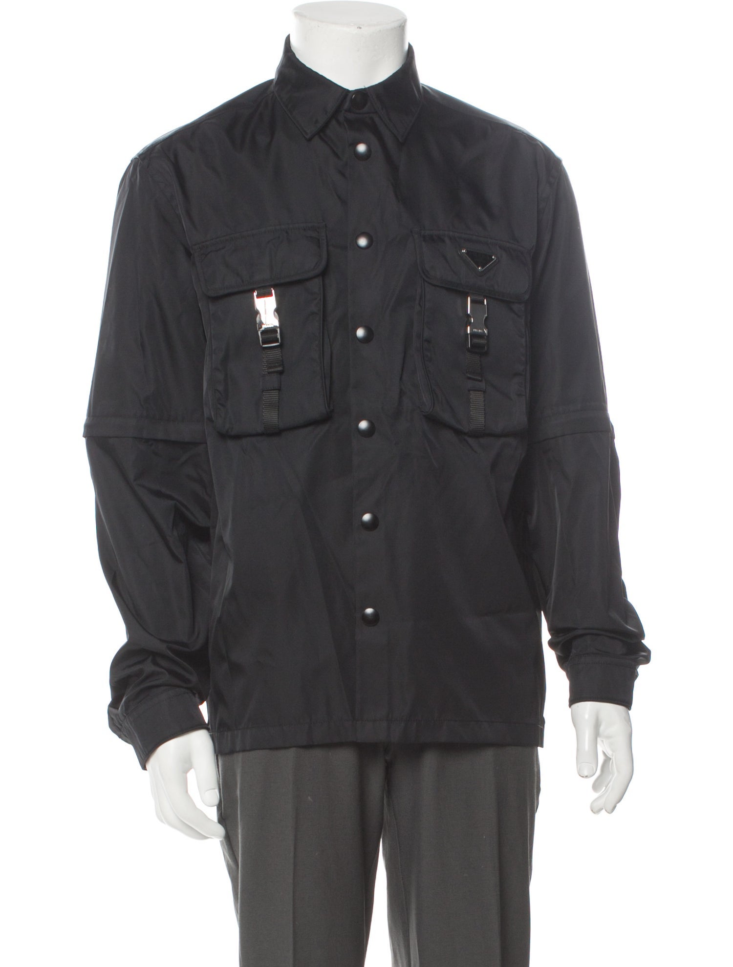 Prada 2021 Enameled Metal Triangle Utility Jacket - Black Outerwear ...
