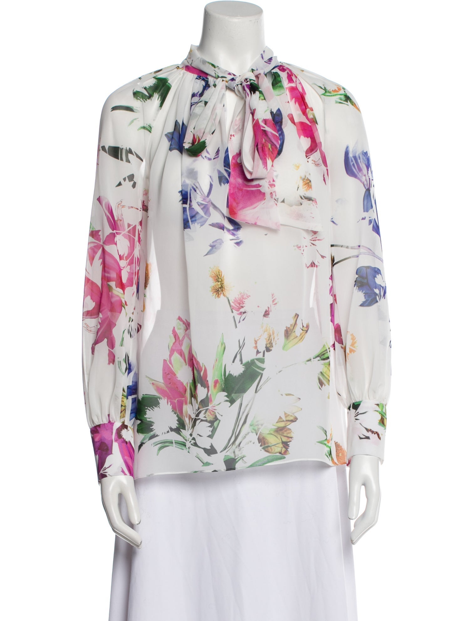Prabal Gurung Floral Print Mock Neck Blouse - White Tops, Clothing - PRB36707 | The RealReal