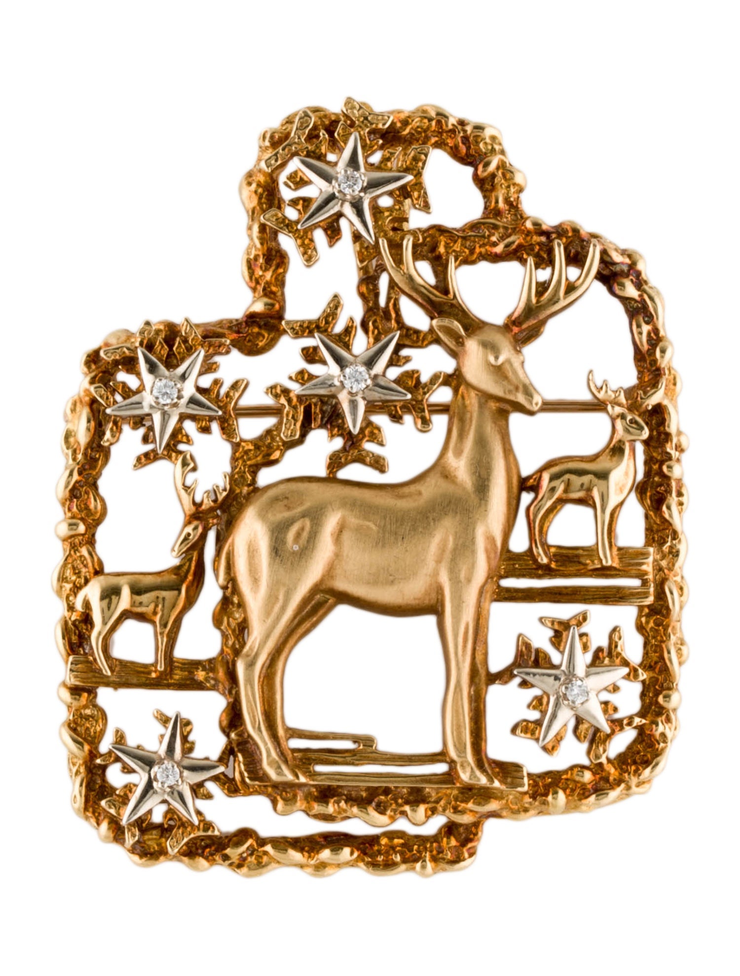 Peter Lindeman 18K Diamond Reindeer Pin Brooch - 18K Yellow Gold Pin ...