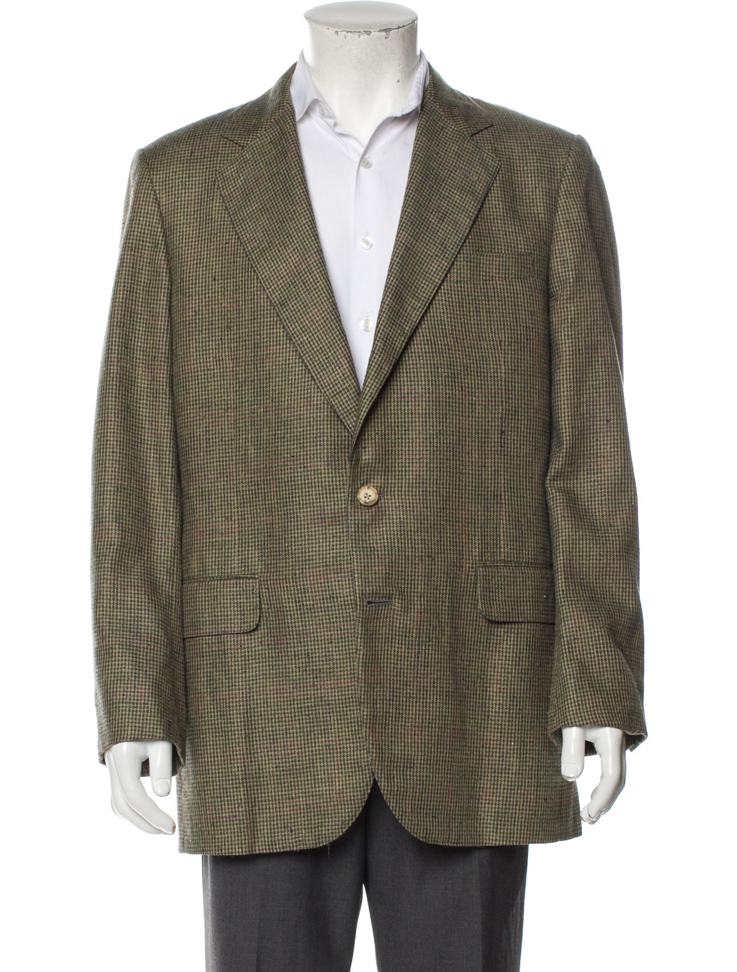 Paul Stuart Houndstooth Print Blazer - Green Suiting, Clothing - PUT25748 | The RealReal