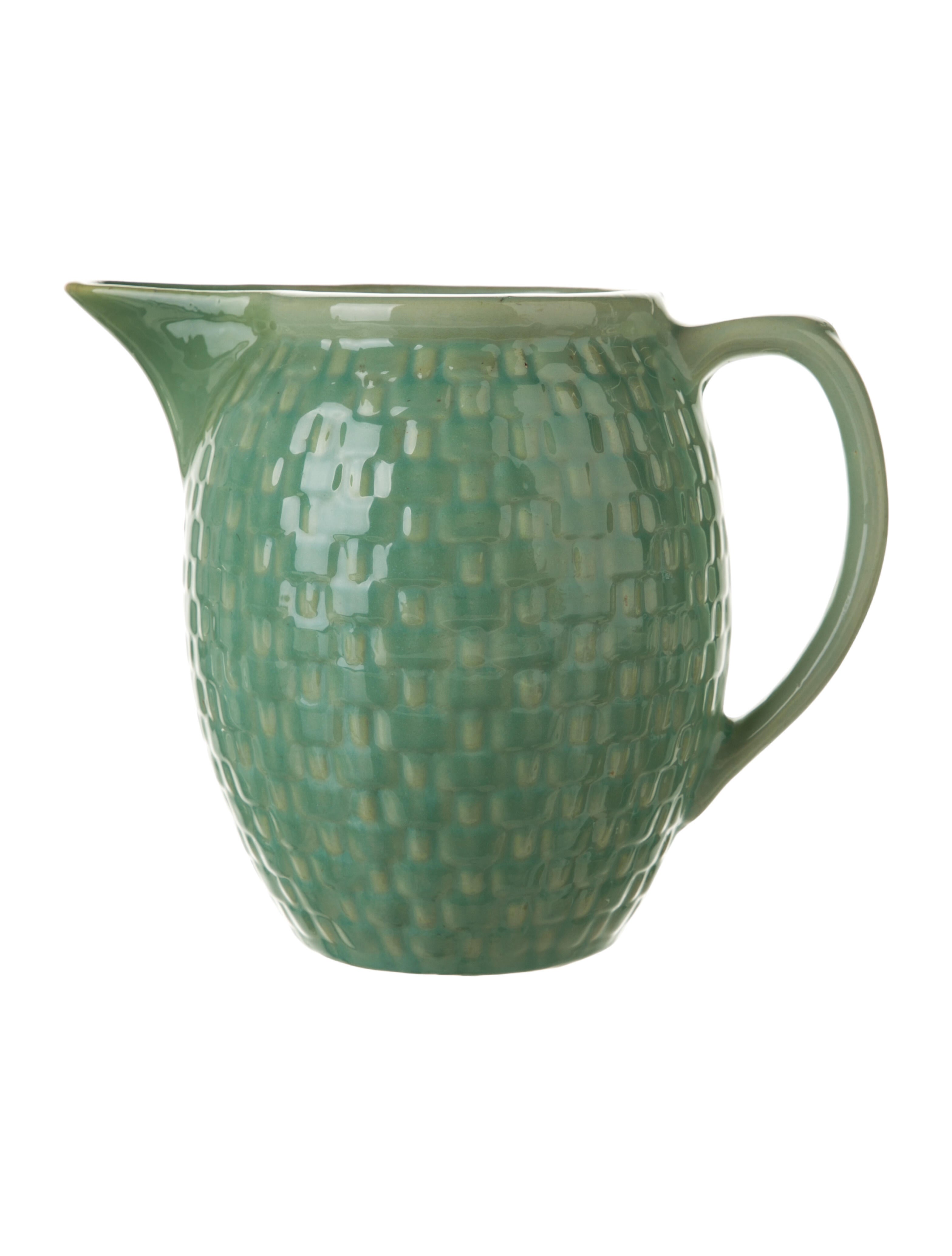 Weller Pottery Ceramic Basketweave Pitcher - Green Drinkware & Barware ...