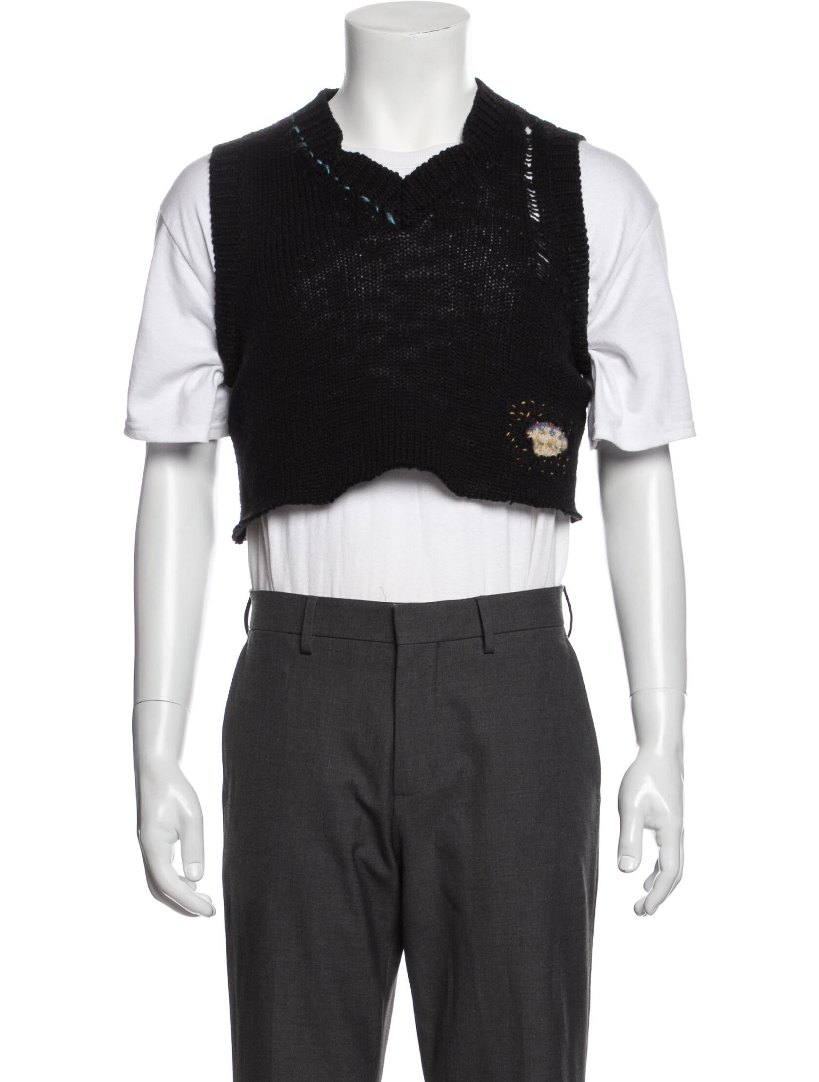 Raf Simons Tweed Pattern V-Neck Sweater Vest - Black Sweaters, Clothing ...