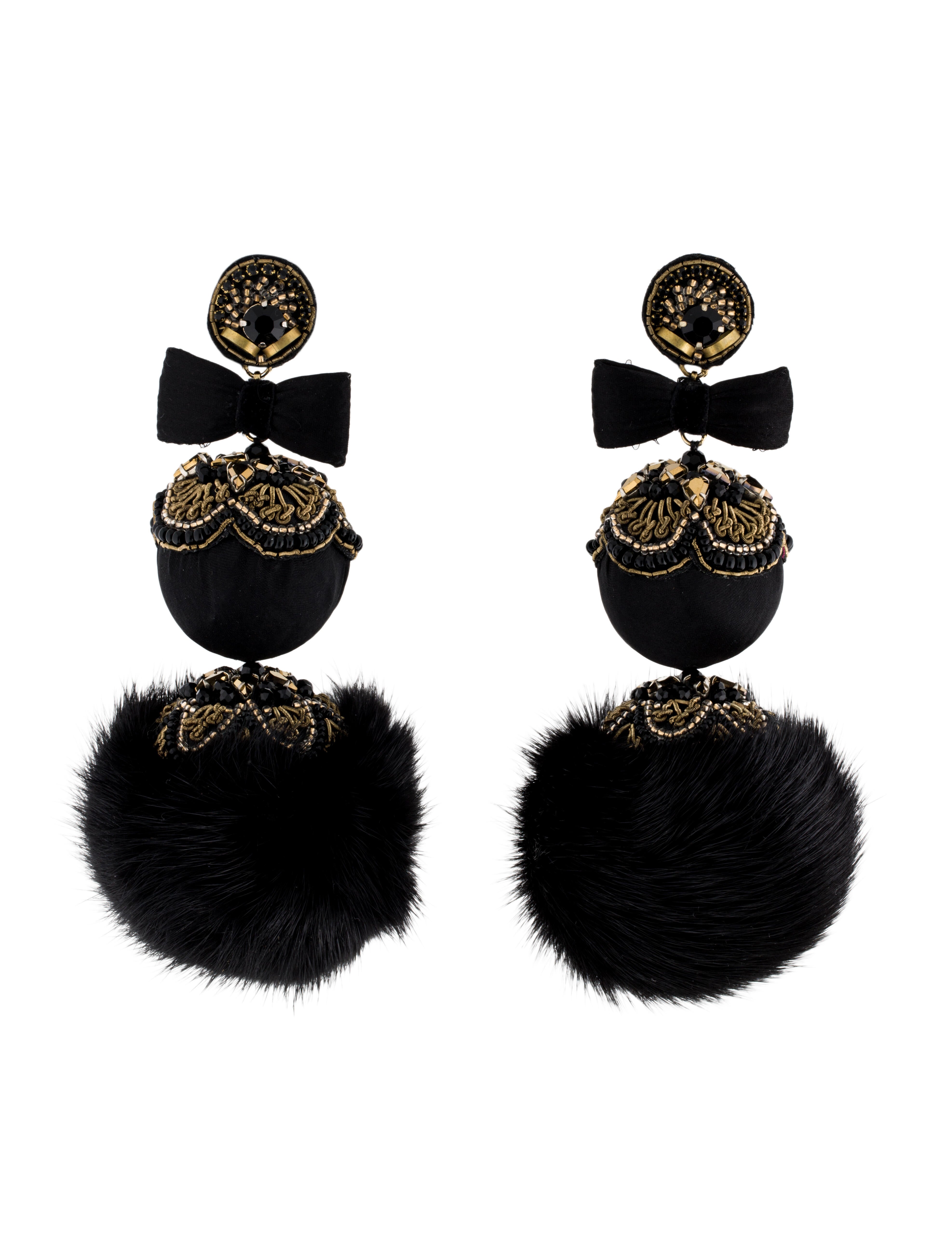 Ranjana Khan Crystal & Mink Fur PomPom Drop Earrings - Black, Gold-Tone ...