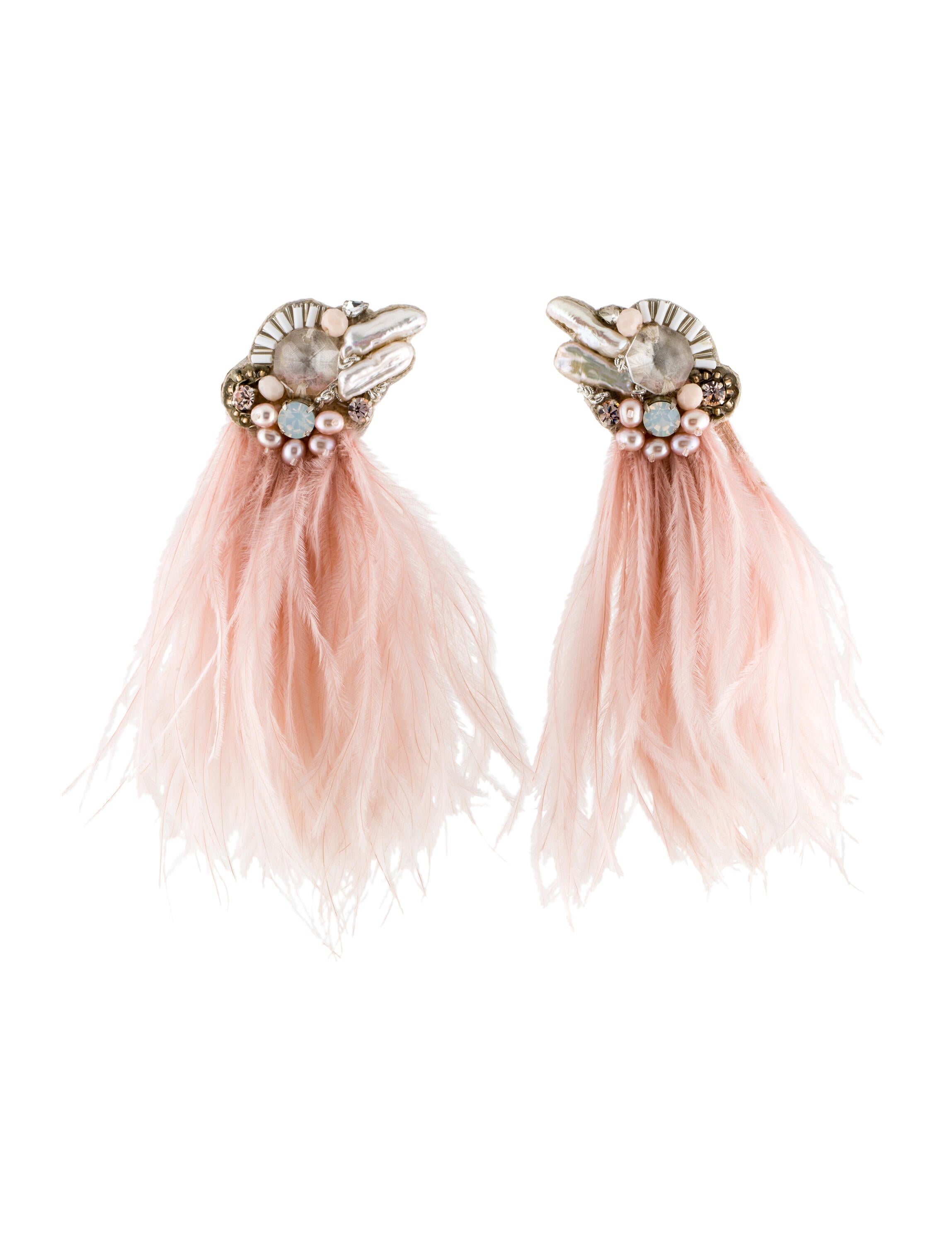 Ranjana Khan Ostrich feathers, crystals, glass beads & Pearl Anna Drop ...