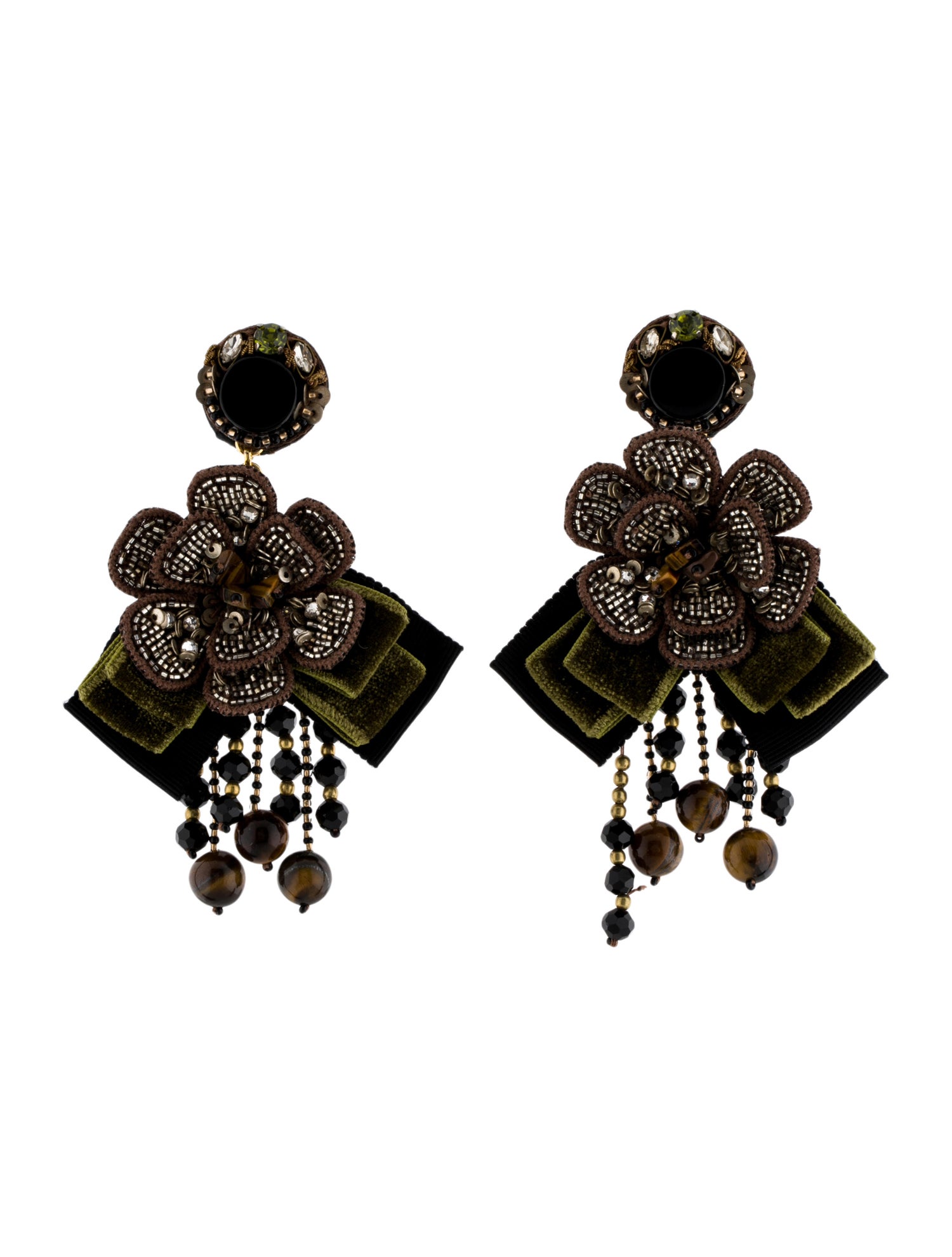 Ranjana Khan Crystal, Sequins, Glass Bead & Velvet Flower Clip-On Drop ...