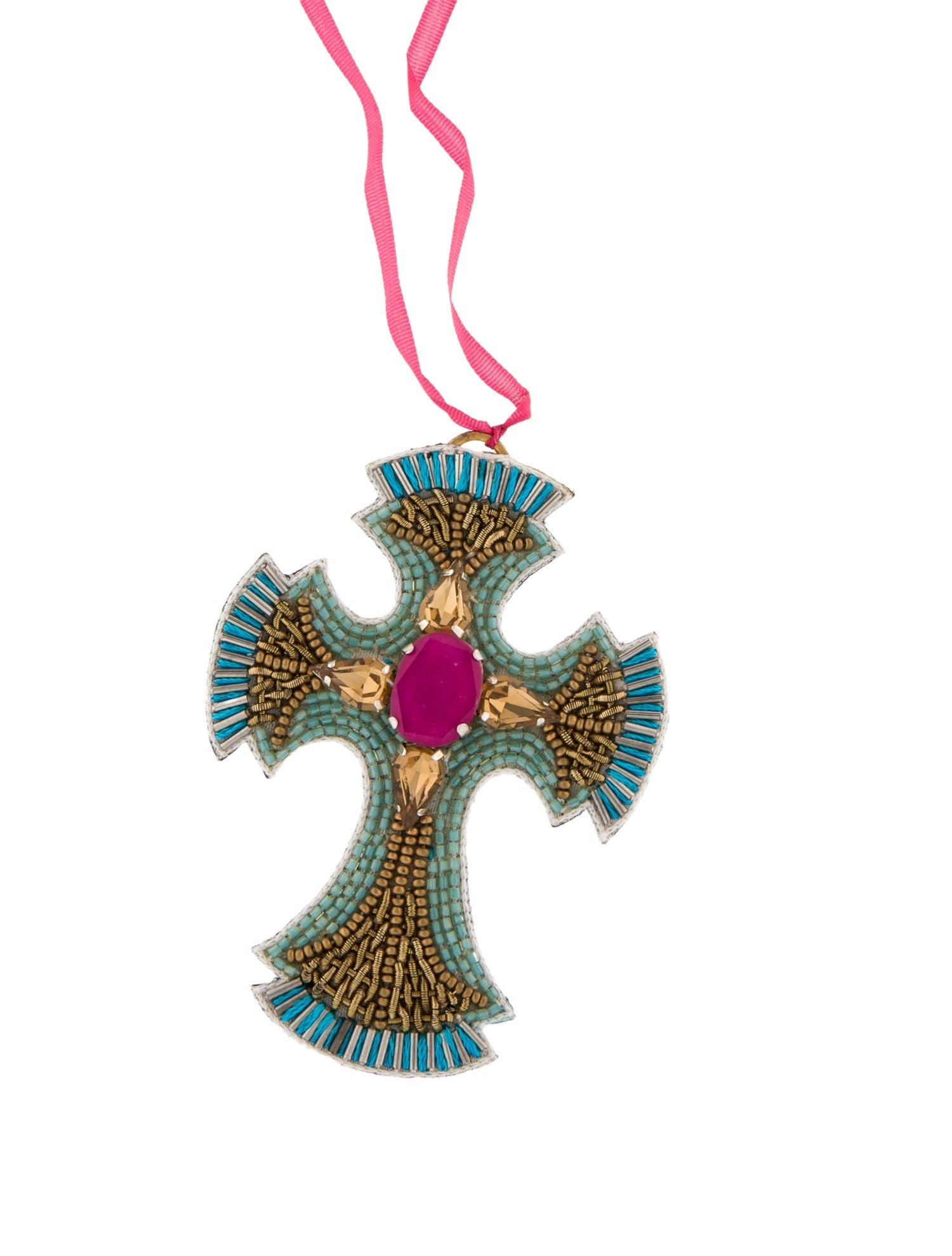 Ranjana Khan Bead & Crystal Embellished Cross Necklace - Blue, Gold ...