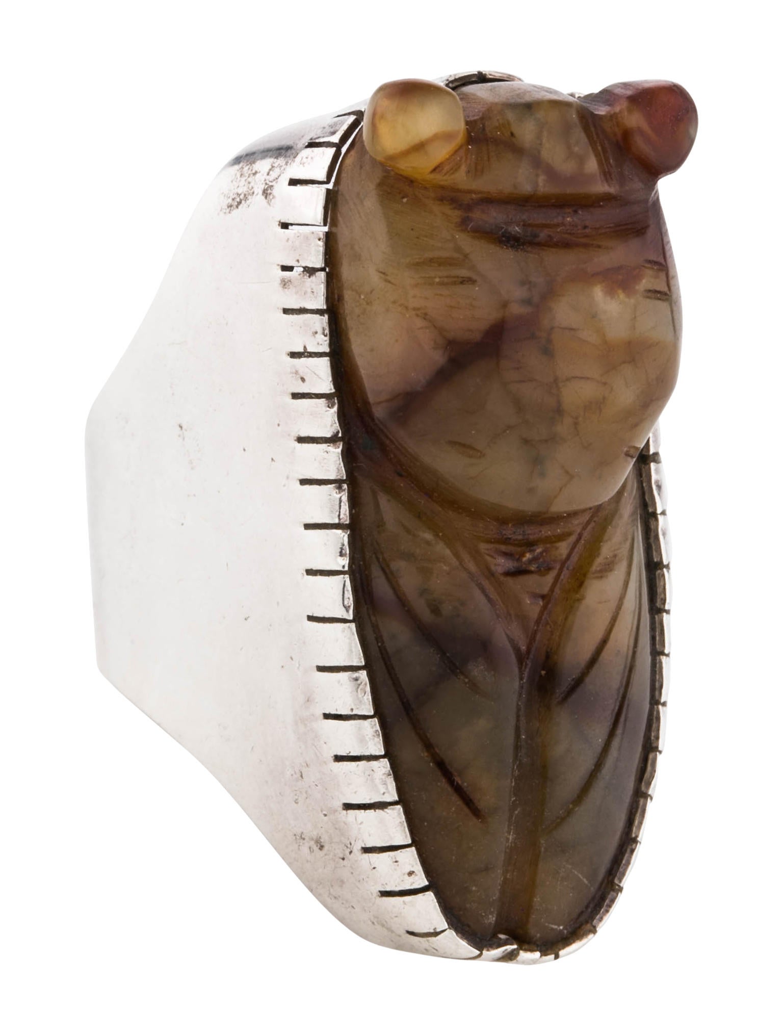 Rebecca Collins Carved Agate Cicada Cocktail Ring - Sterling Silver ...